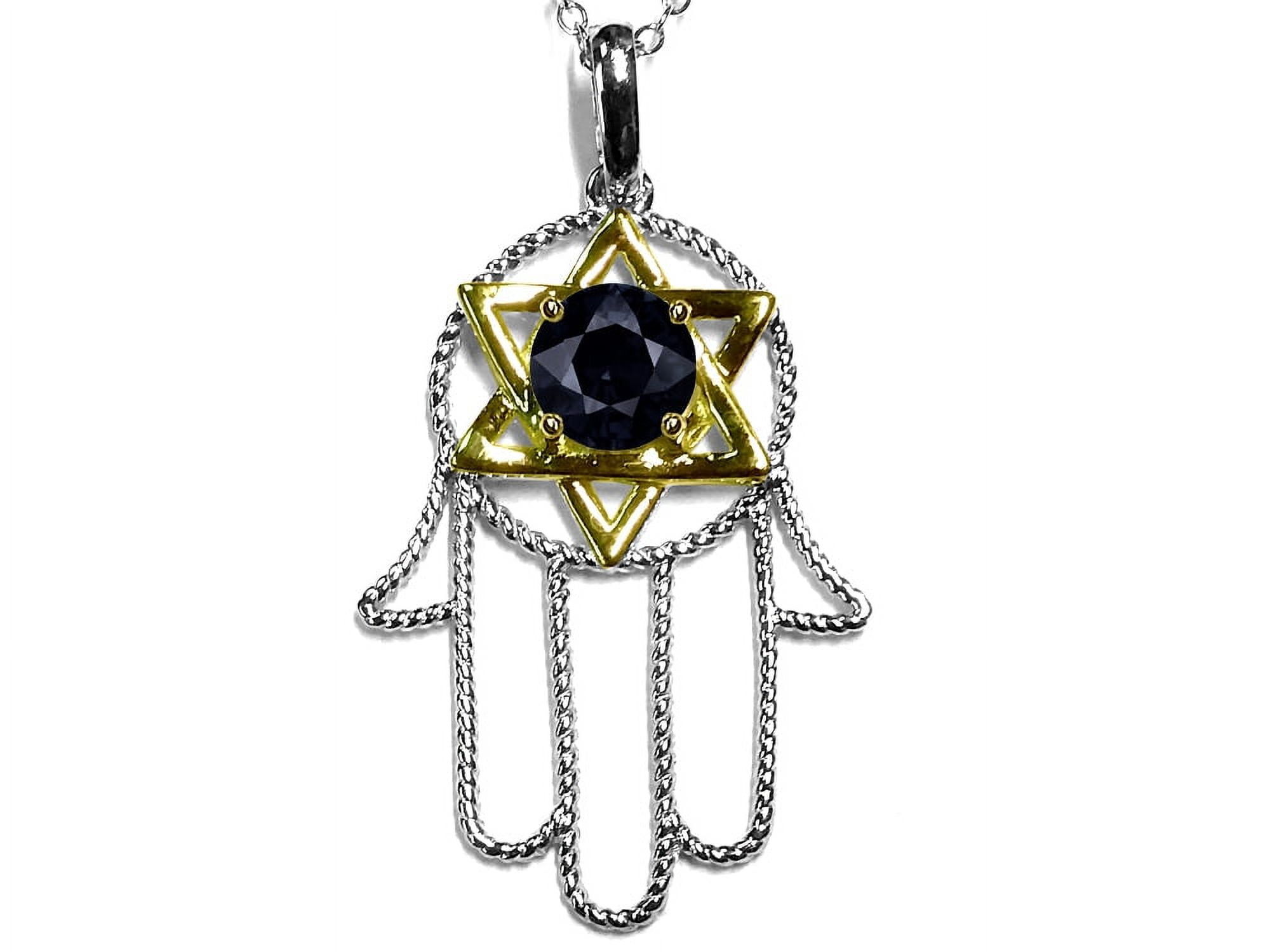 Star K Large Hamsa Hand Jewish Star of David Pendant Necklace with Genuine Black Sapphire ...