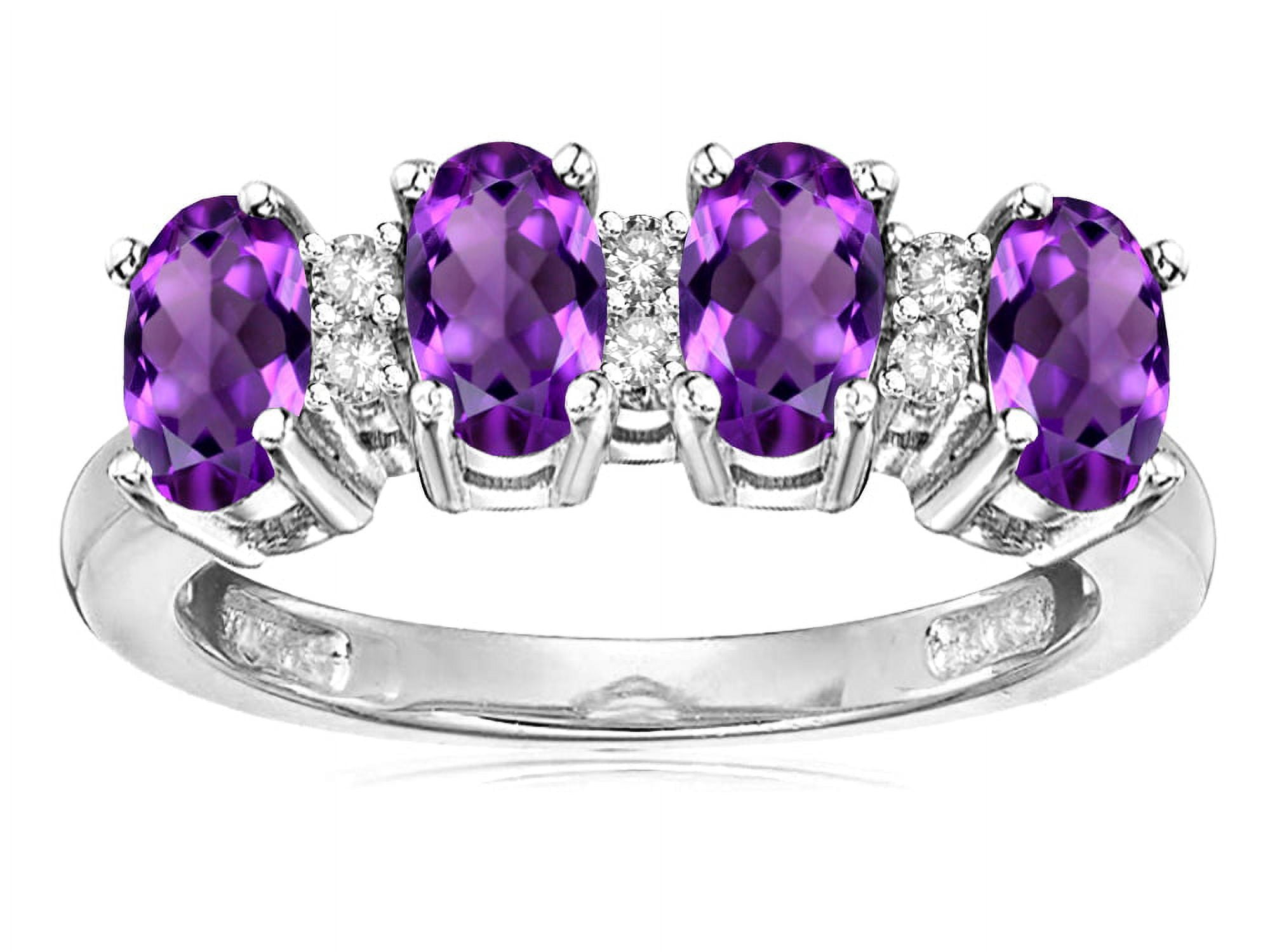 Star K Oval 5x3 Genuine Amethyst 4 Four Stone Band Ring - Walmart.com