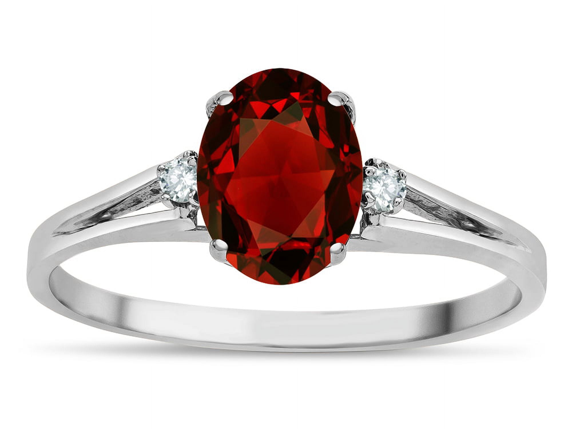 Star K Oval 8x6 Genuine Garnet Split Shank Three Stone Engagement ...