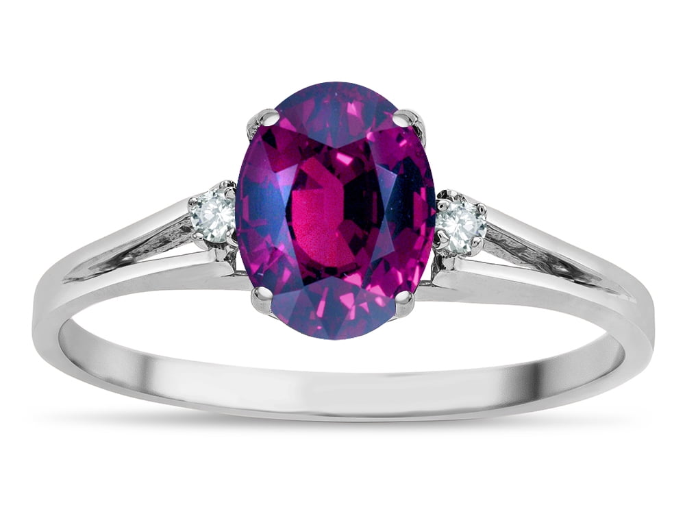 Star K Oval 8x6 Genuine Rhodolite Split Shank Three Stone Engagement ...