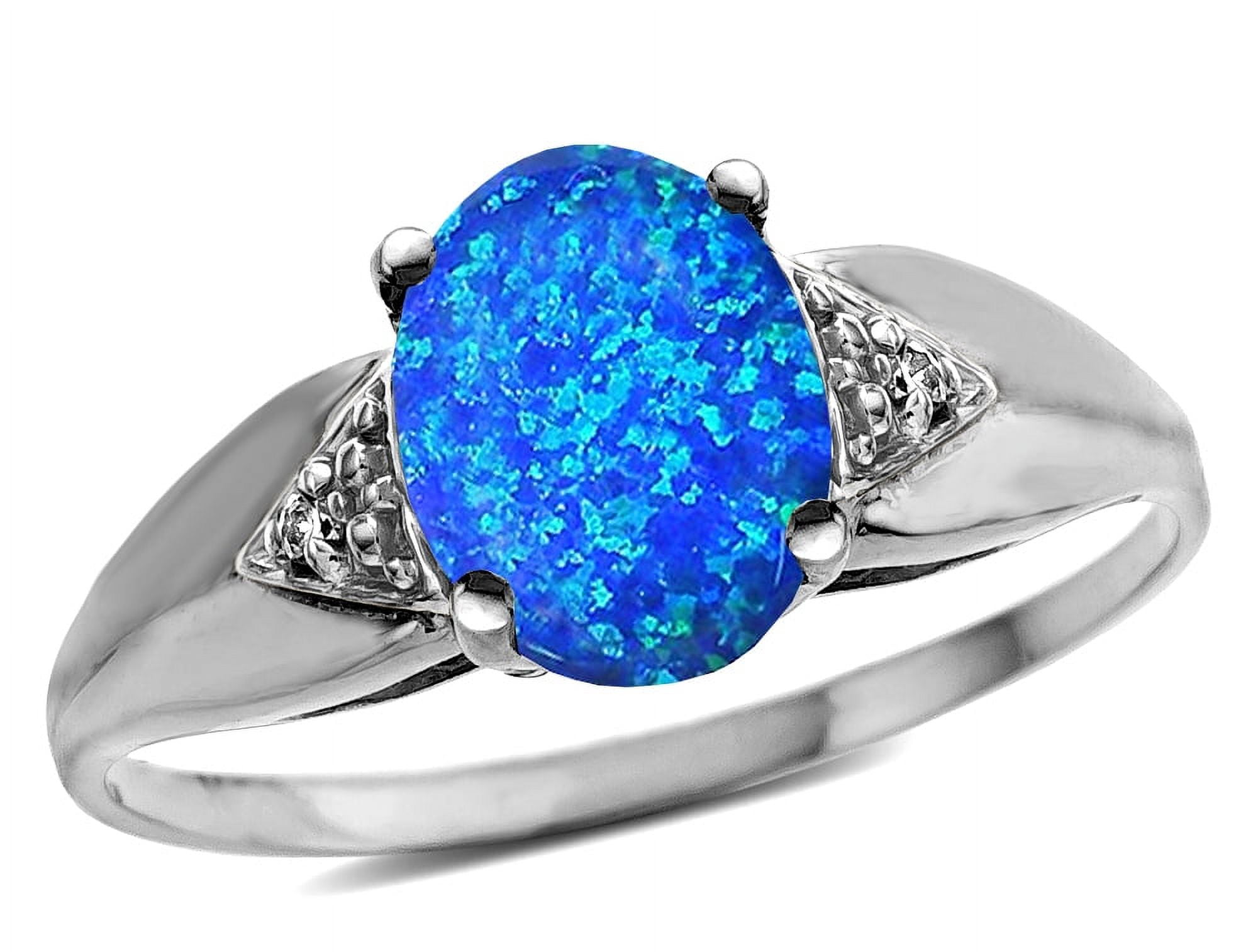 Star K Oval 9x7 Blue Created Opal trillion miracle setting wide band ...
