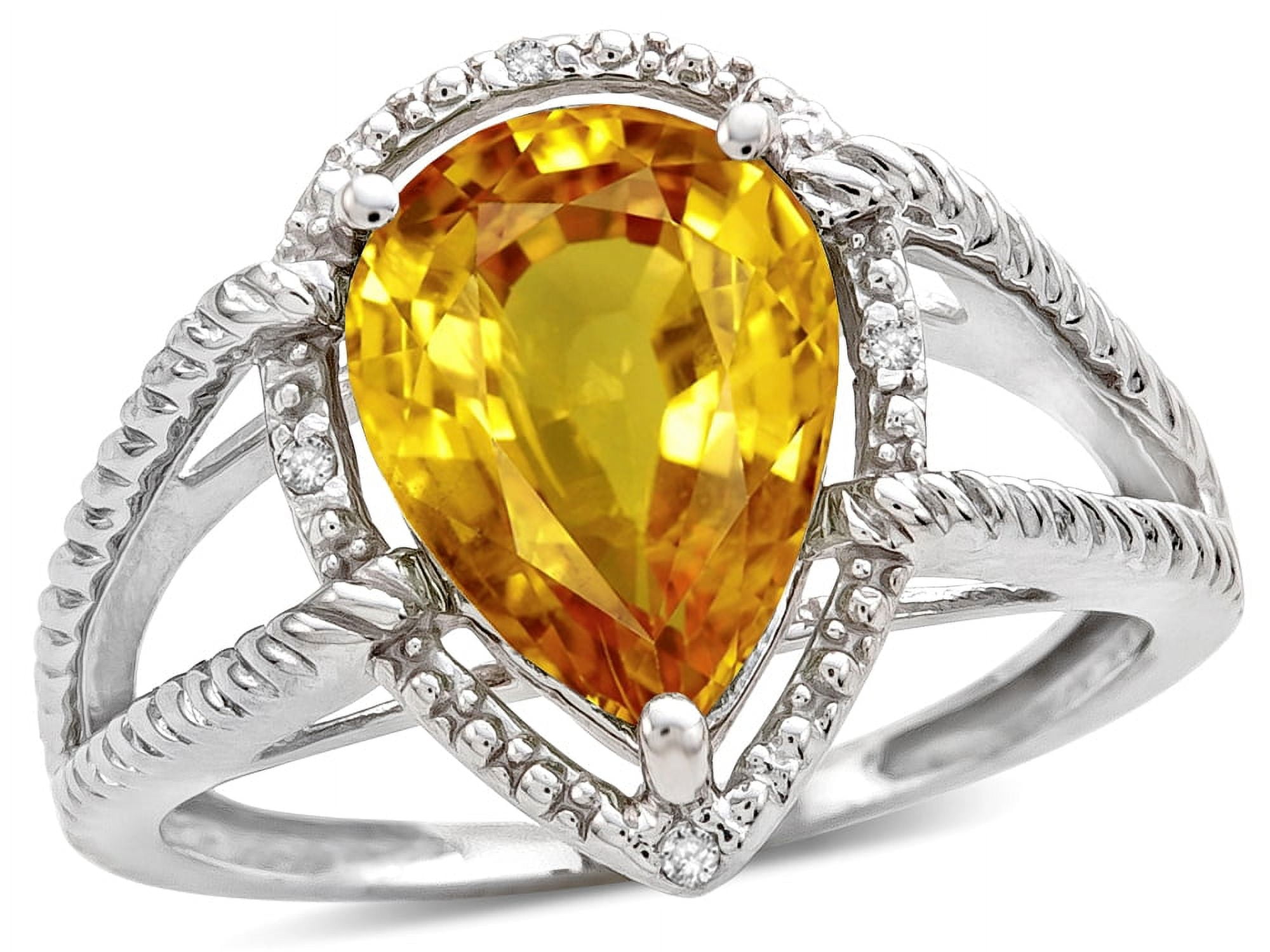 Star K Pear Shape Genuine Citrine Halo Split Shank Big Stone Ring ...