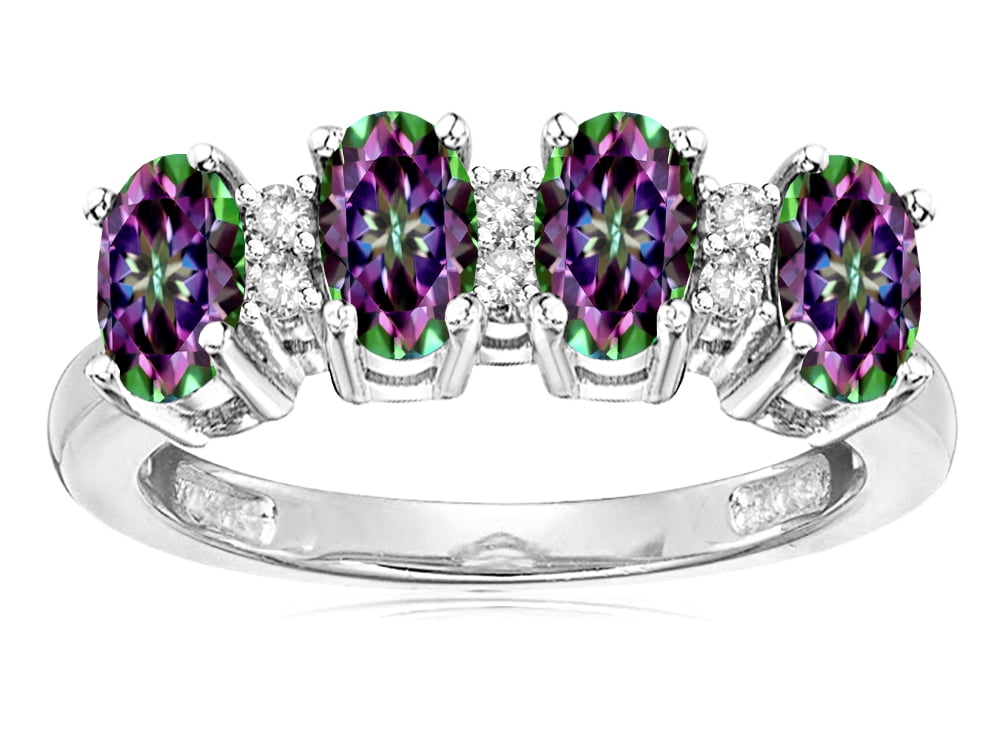 Star K Rainbow Mystic Topaz Oval 5x3 4 Four Stone Band Ring - Walmart.com