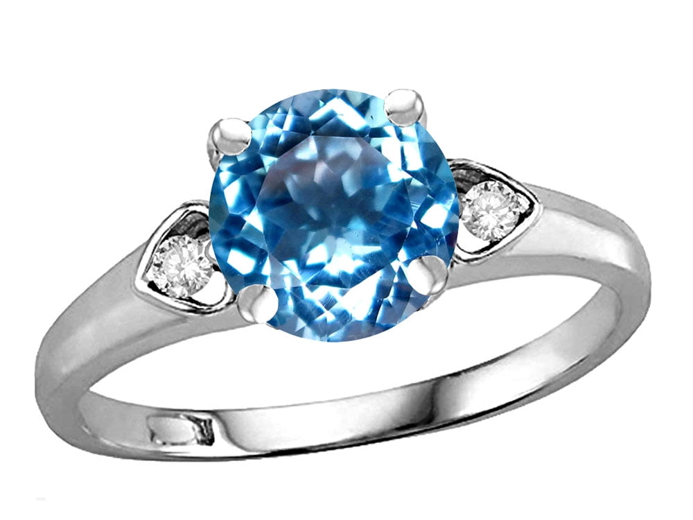 Star K Round 7mm Genuine Blue Topaz Three 3 Stone Heart Engagement ...