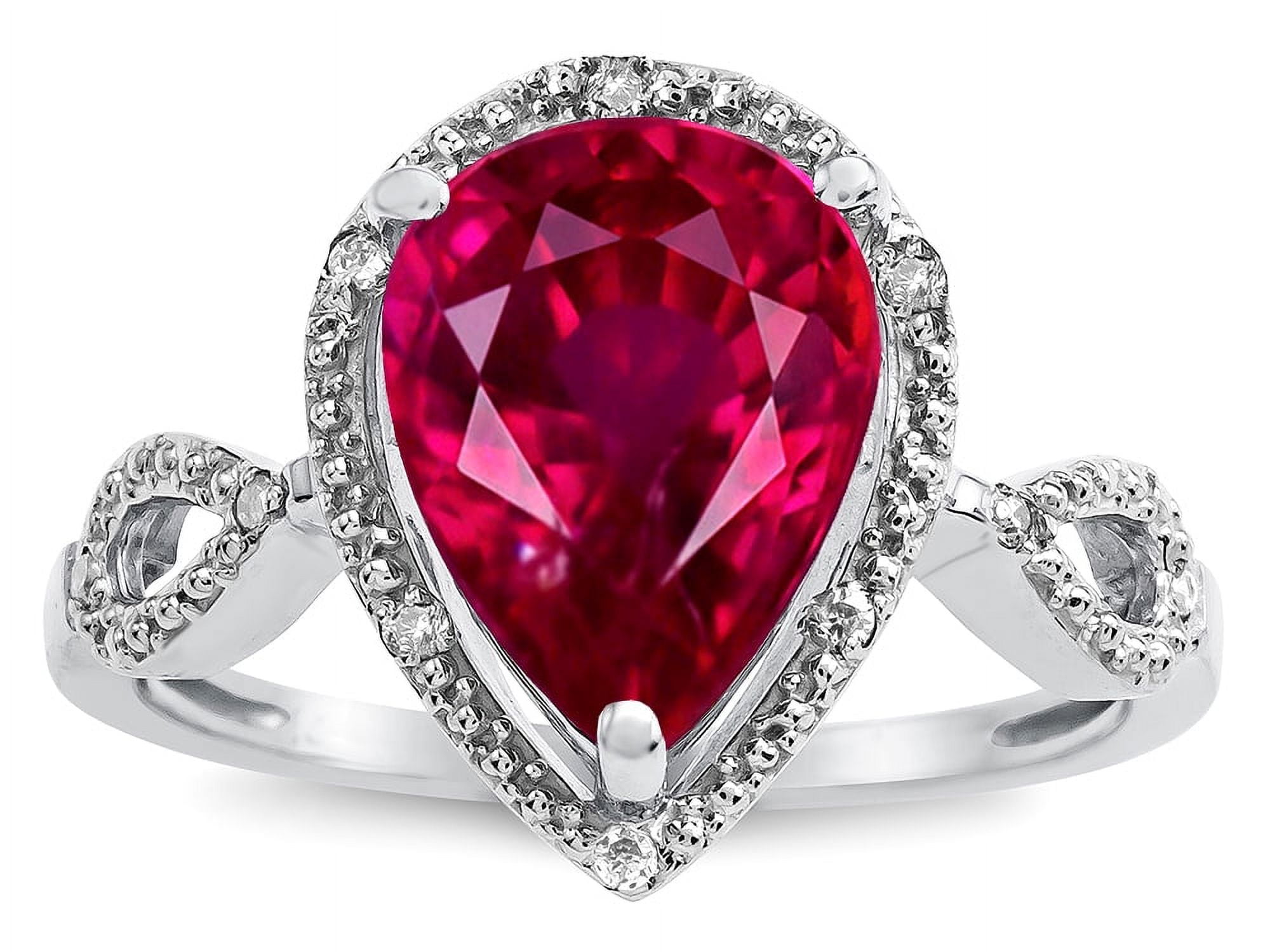 Star K Vintage Look Halo Large 11x8 Pear Shape Created Ruby Ring ...