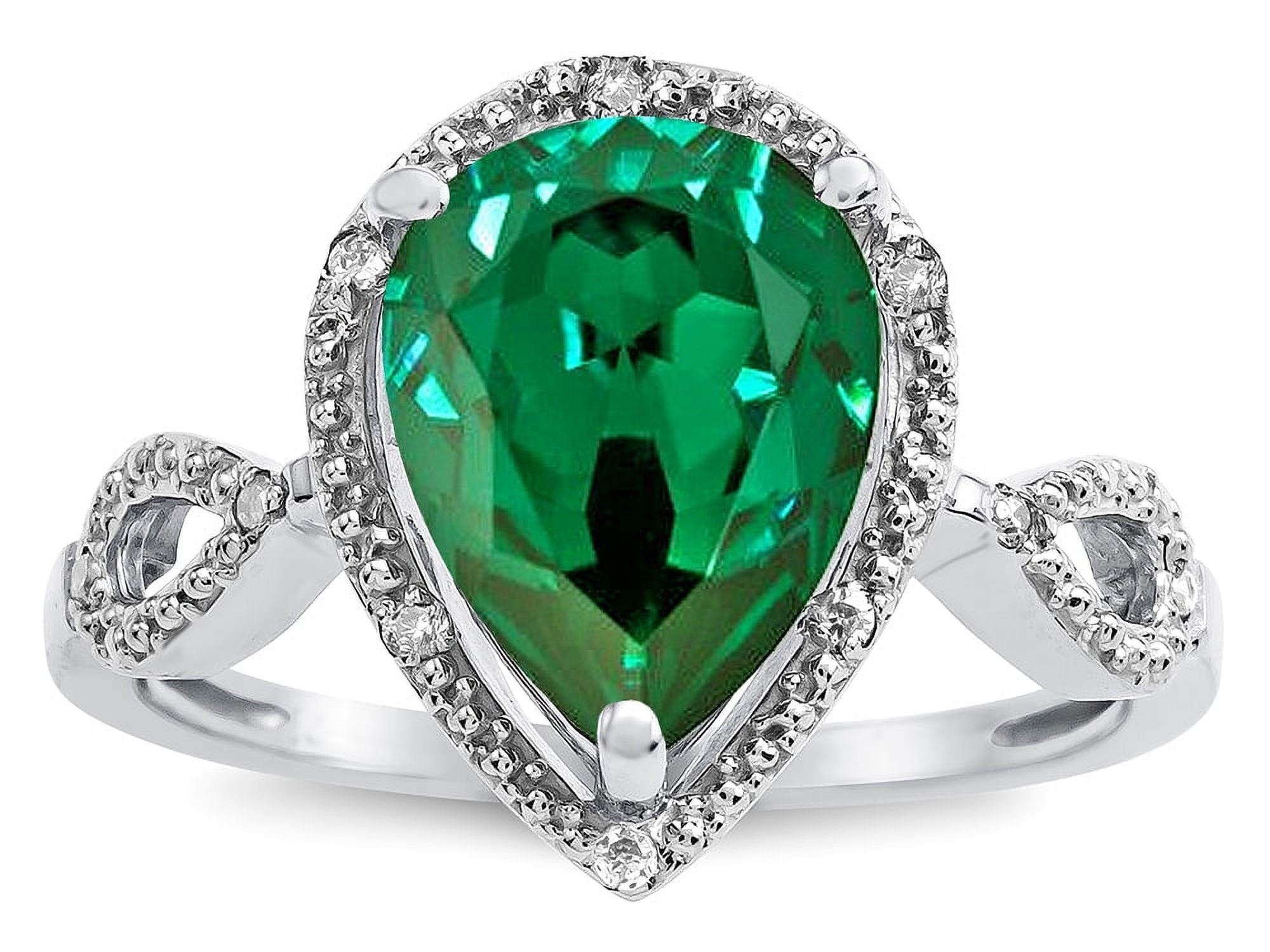 Star K Vintage Look Halo Large 11x8 Pear Shape Simulated Emerald Ring ...