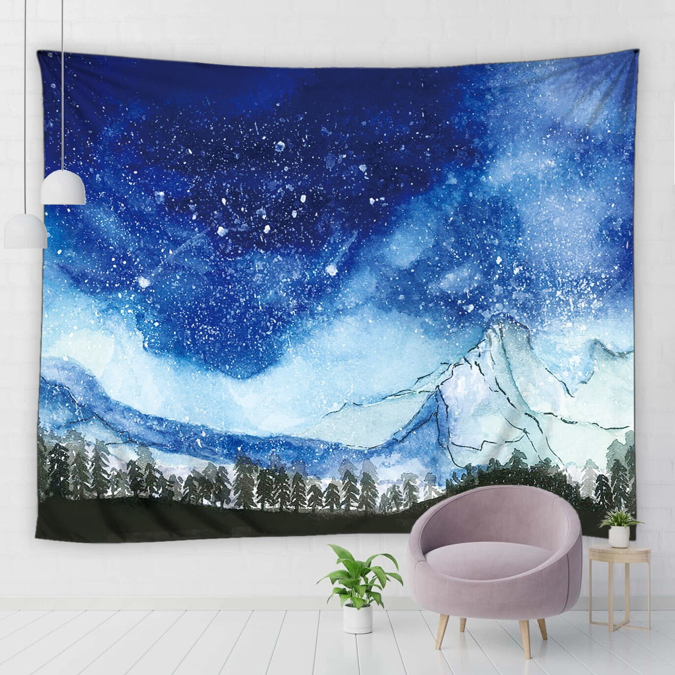 Star Landscape Tapestry Illustration Style Mountain Landscape Print ...