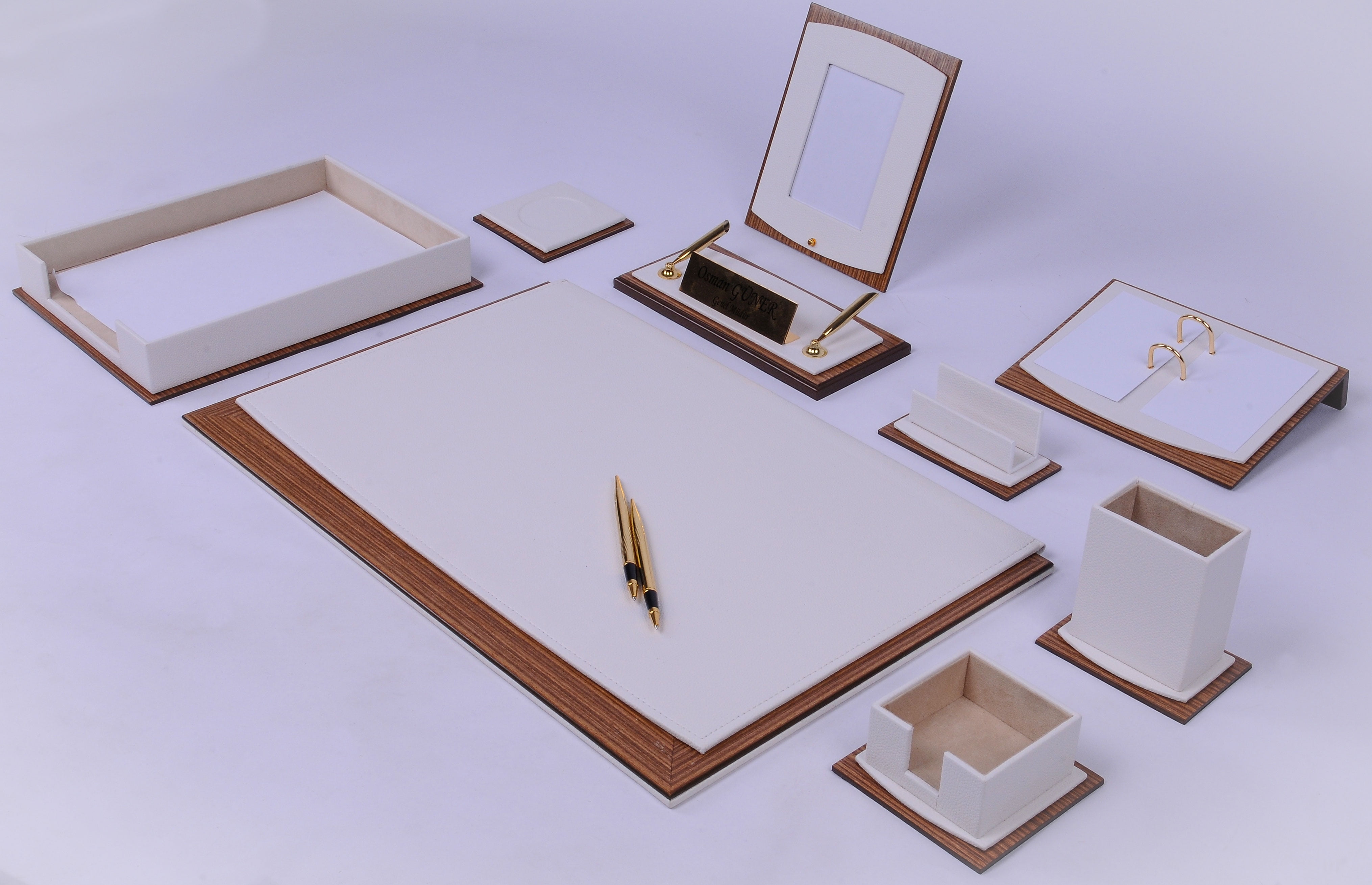 Star Luxury Leather Desk Set, Leather & Wood Desk Set, 11 Pcs, with ...