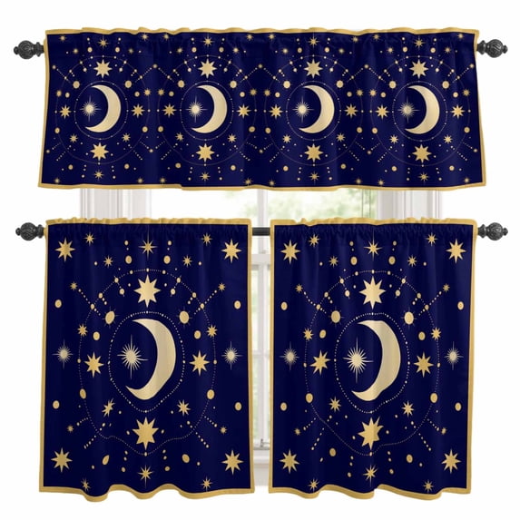 Star Moon Kitchen Curtains Set for Windows, Retro Gorgeous Gold Polka ...