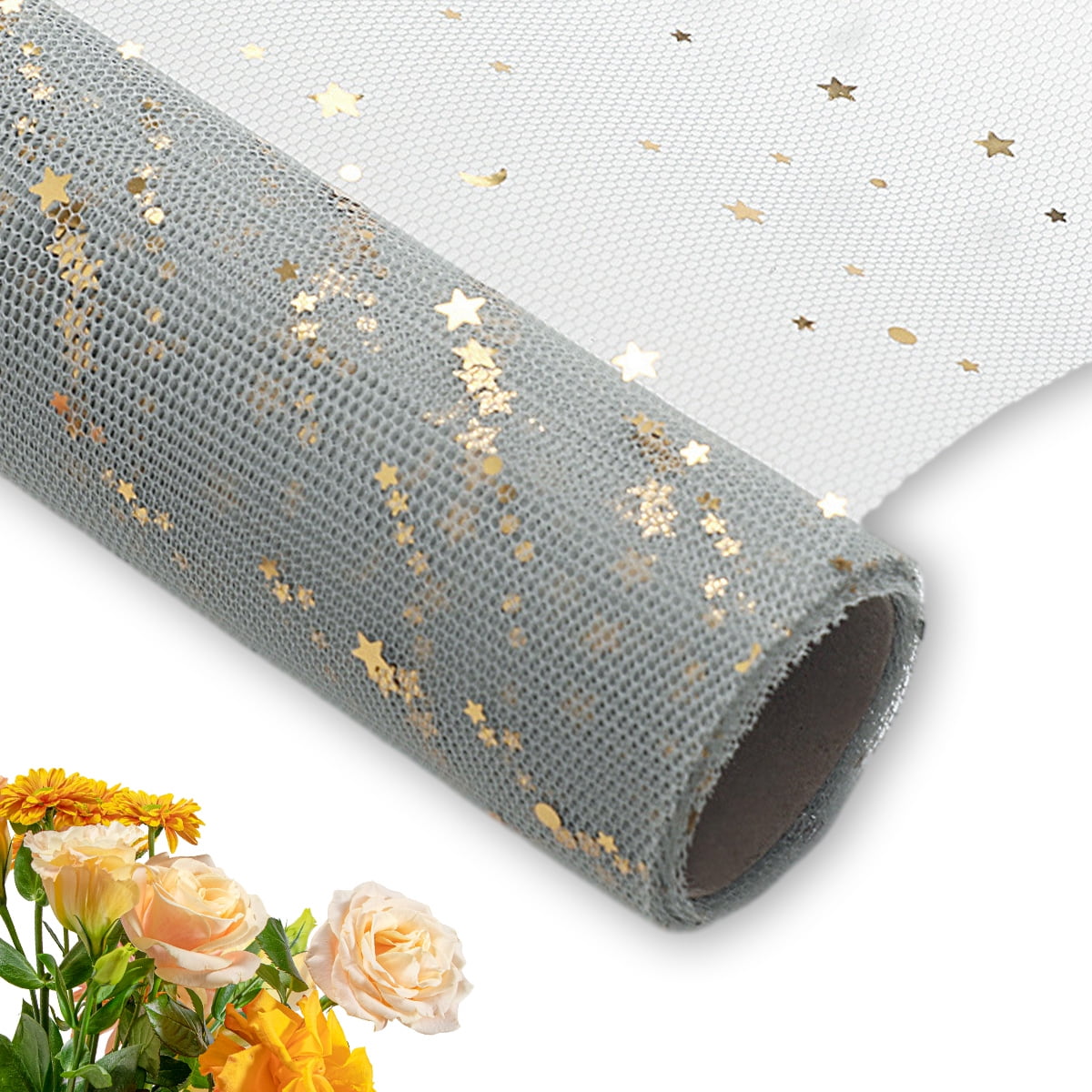 Duulaya Floral Mesh Wrapping Paper Roll for Bouquets & DIY Crafts, Star ...