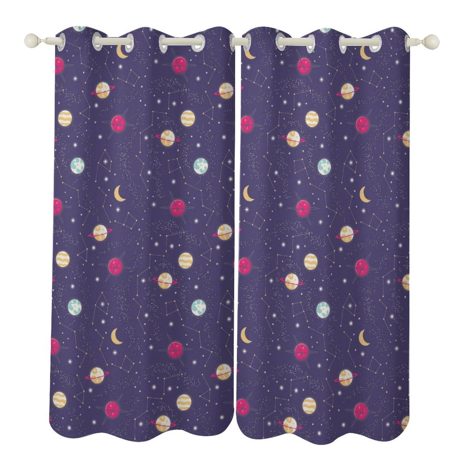 Star Moon Pattern 2 Panels Curtains for Bedroom Living Room Drapes ...