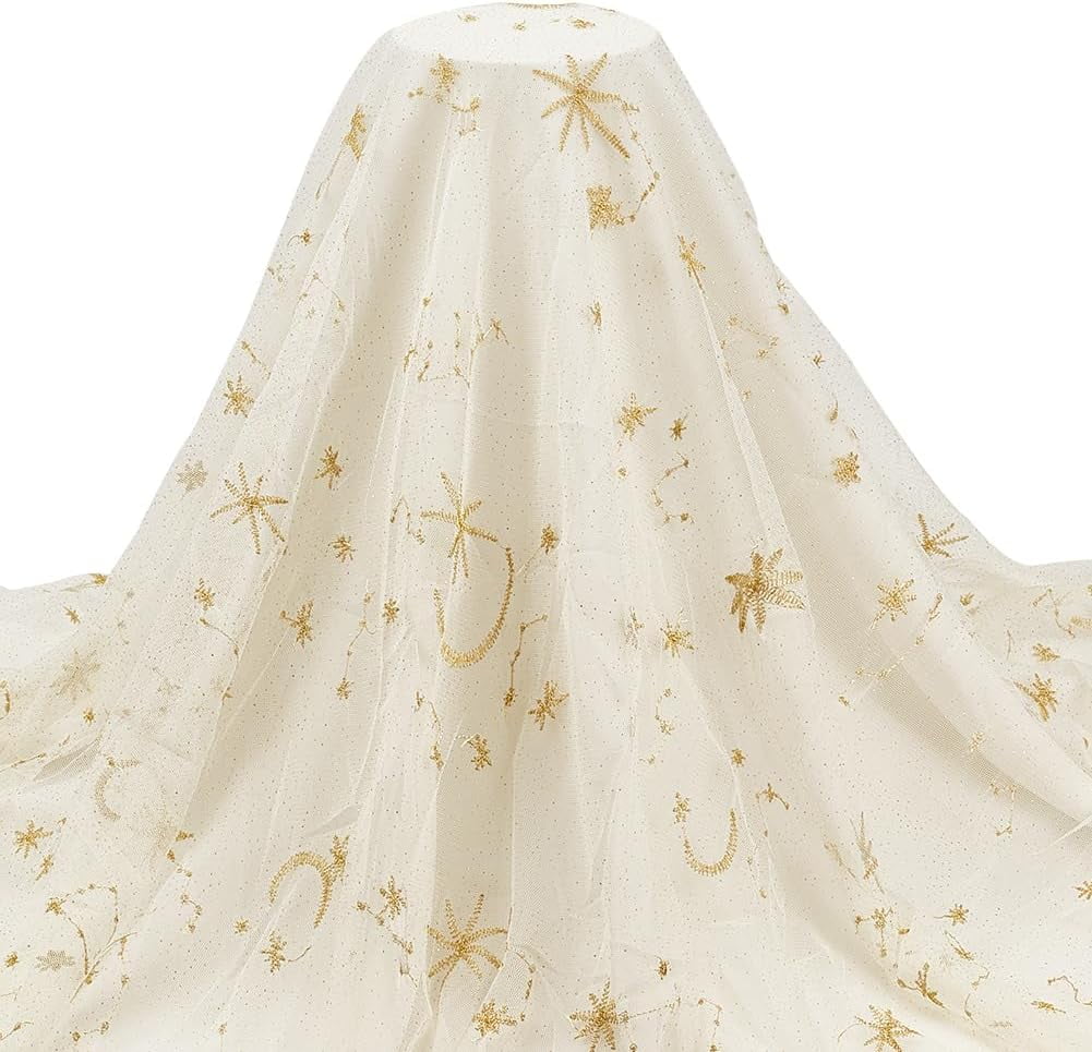 Star Moon Pattern Polyester Lace Mesh Fabric Clothing Accessories Lemon ...