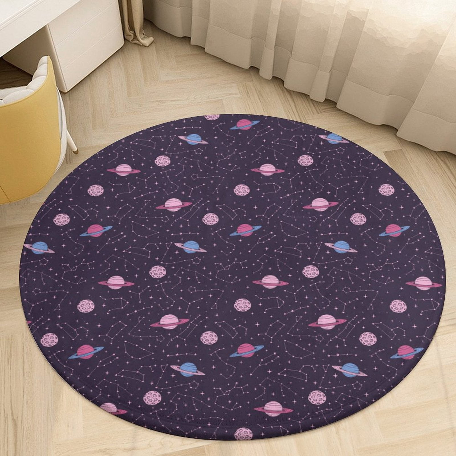 Star Moon Pattern Round Area Rugs for Bedroom Living Room, 4FT Soft ...
