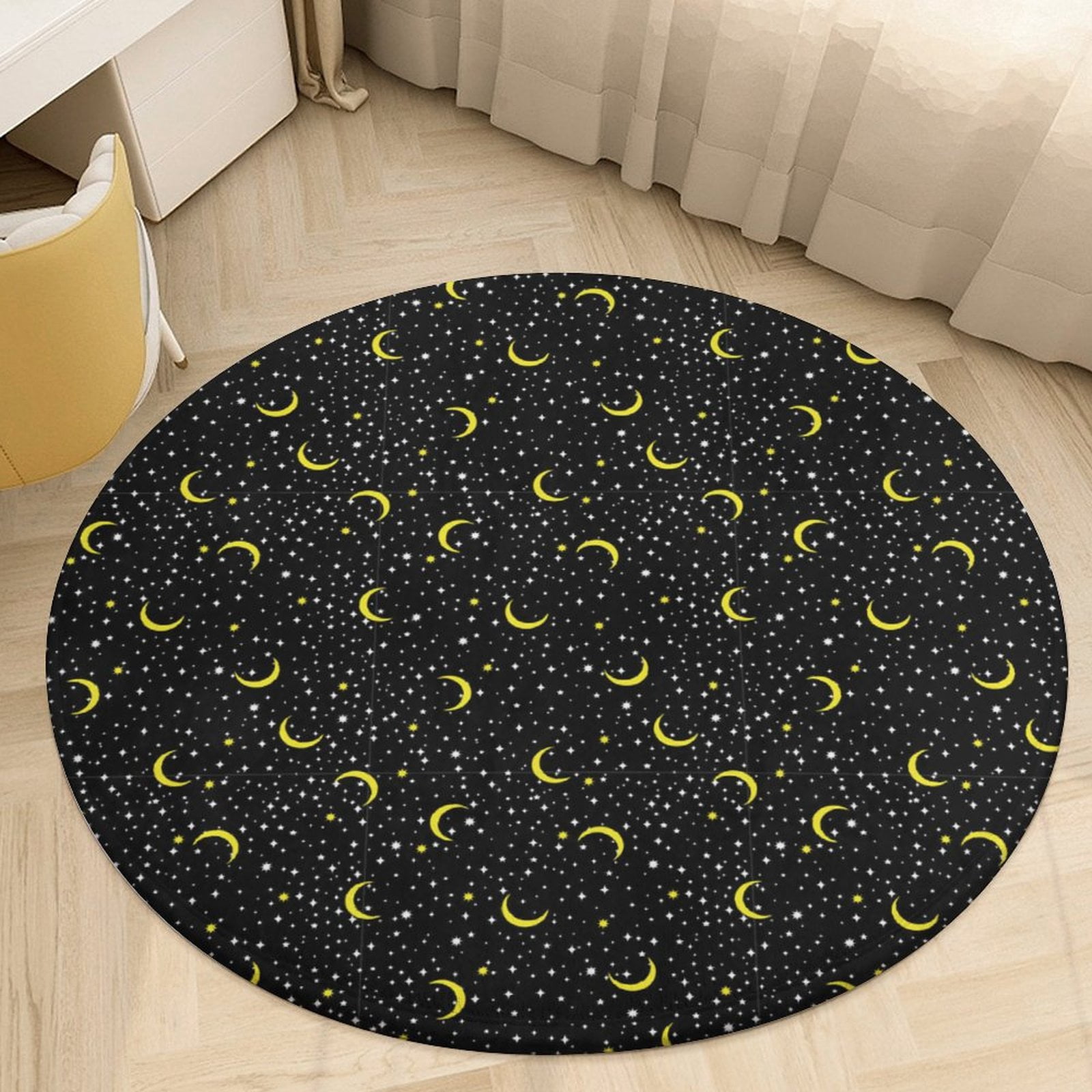 Star Moon Pattern Round Area Rugs for Bedroom Living Room, 5FT Soft ...