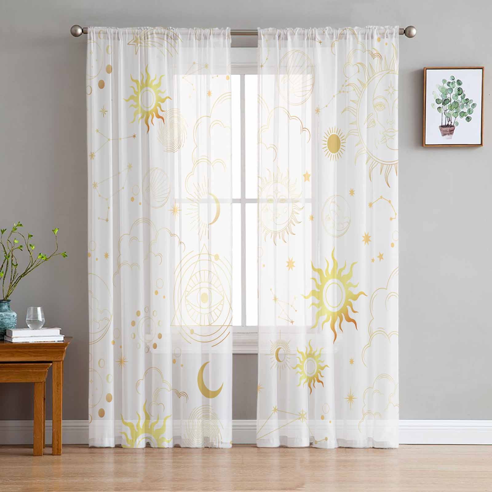 Star Moon Tarot Sun Abstract White Sheer Curtains for Bedroom Living ...