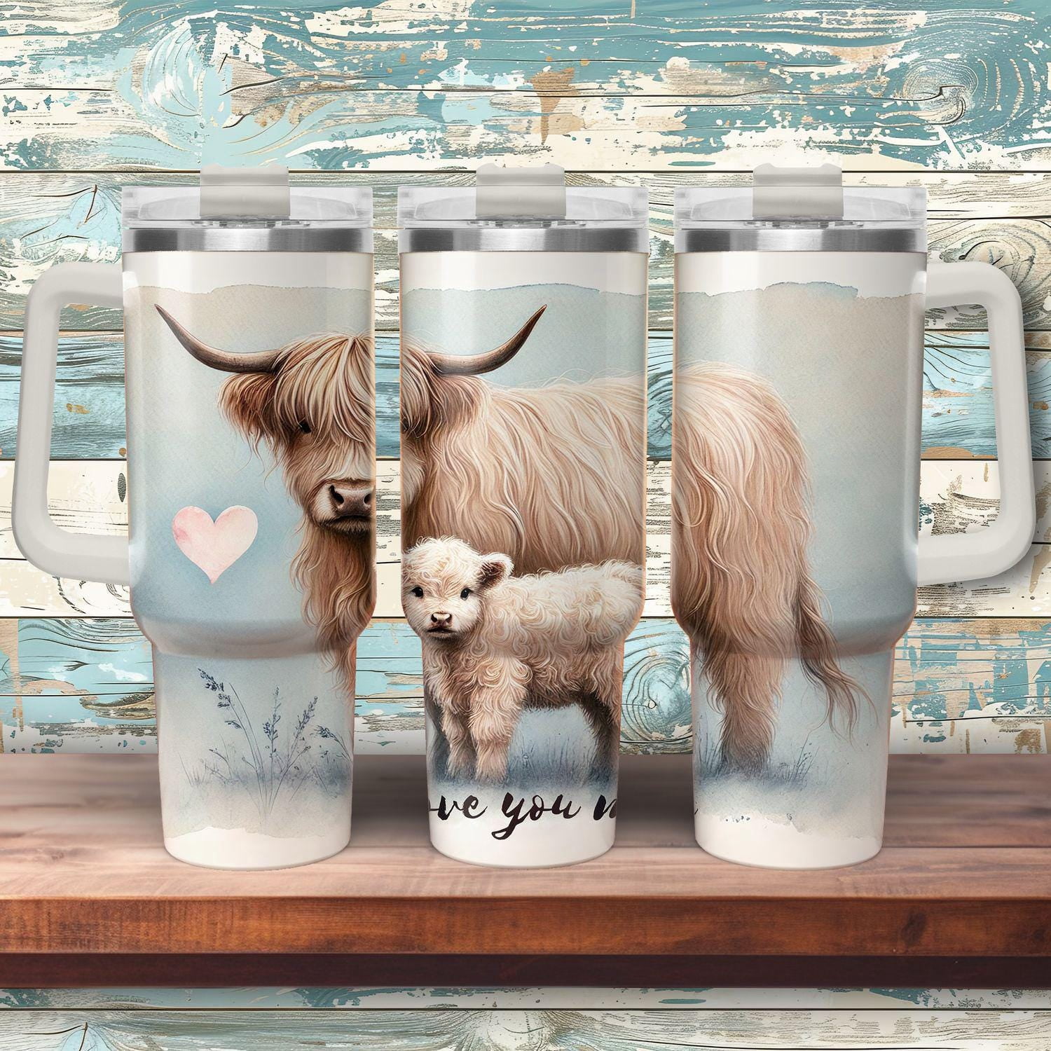 Star Mug 40Oz Thermal Mug With Saying "I Love You Mom" And Highland Cow ...