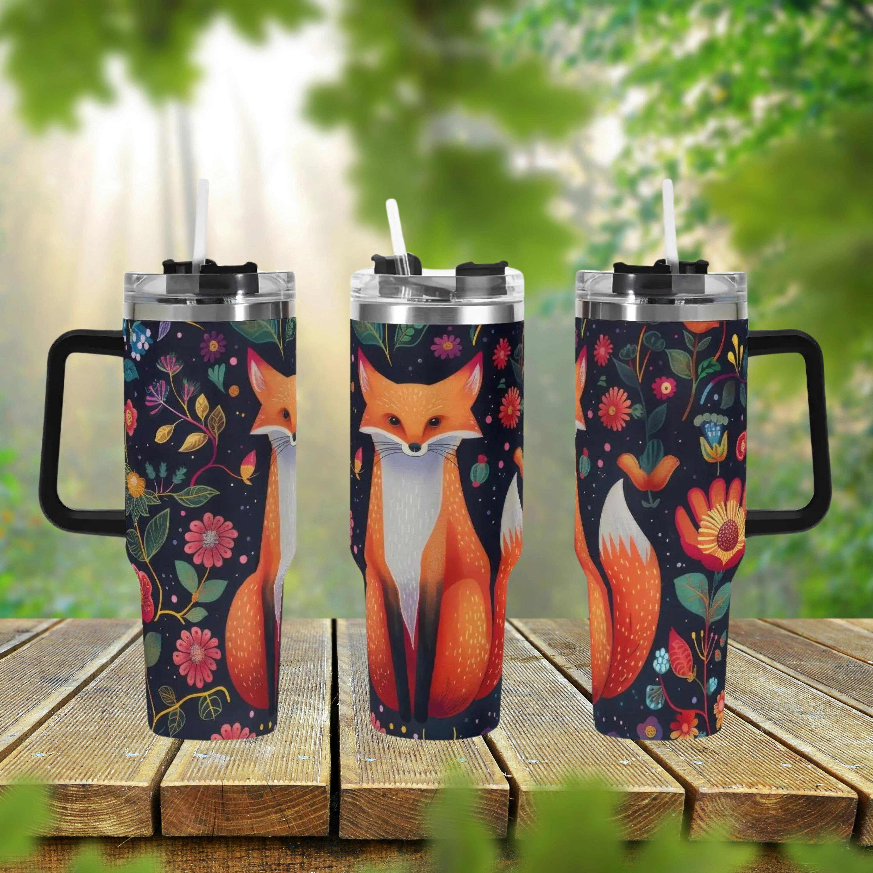 Star Mug Fox Forest 40oz Tumbler With Handle Lid and Straw, Cottagecore ...