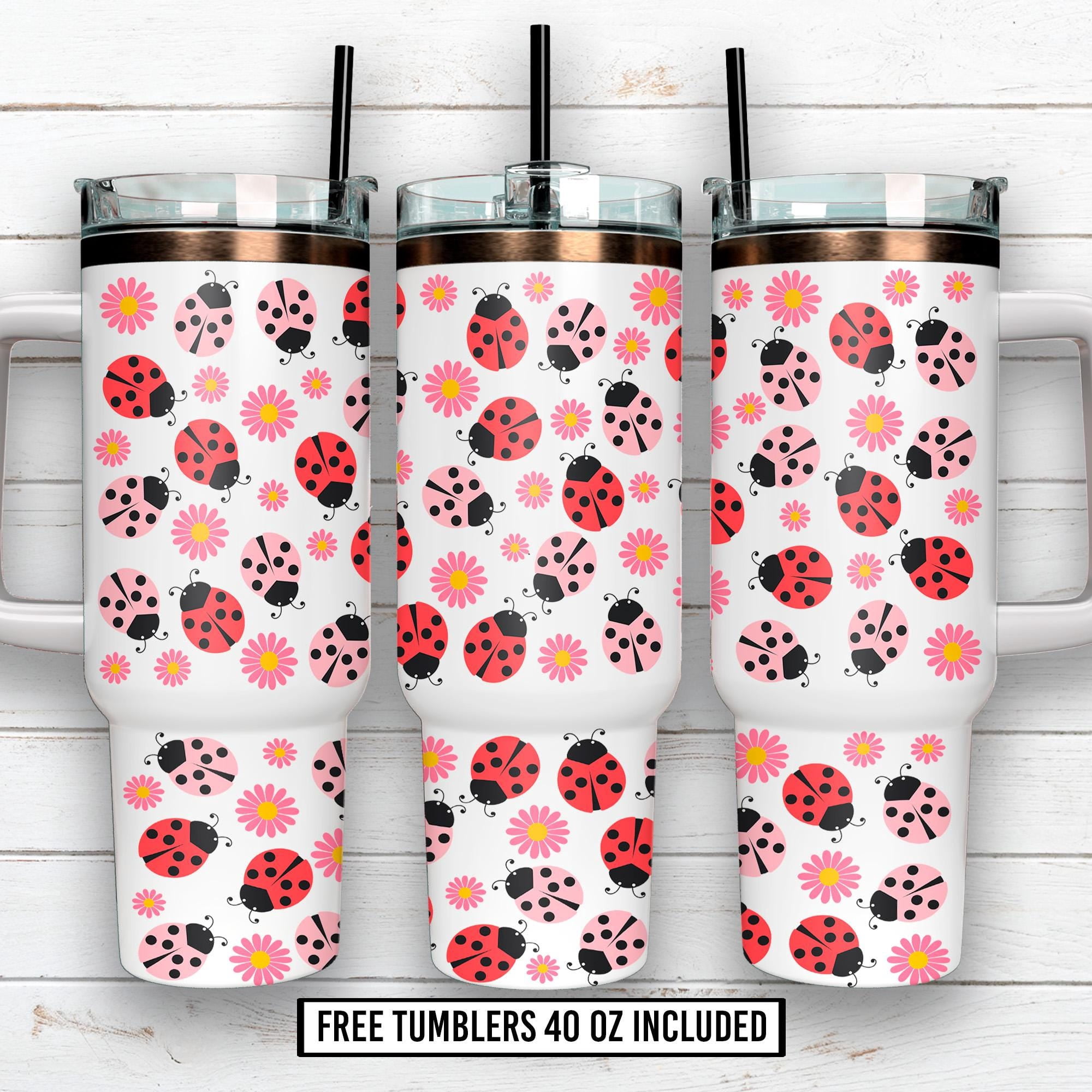 Star Mug Ladybug 40Oz Tumbler Design, Cute Pink Red Ladybugs And ...