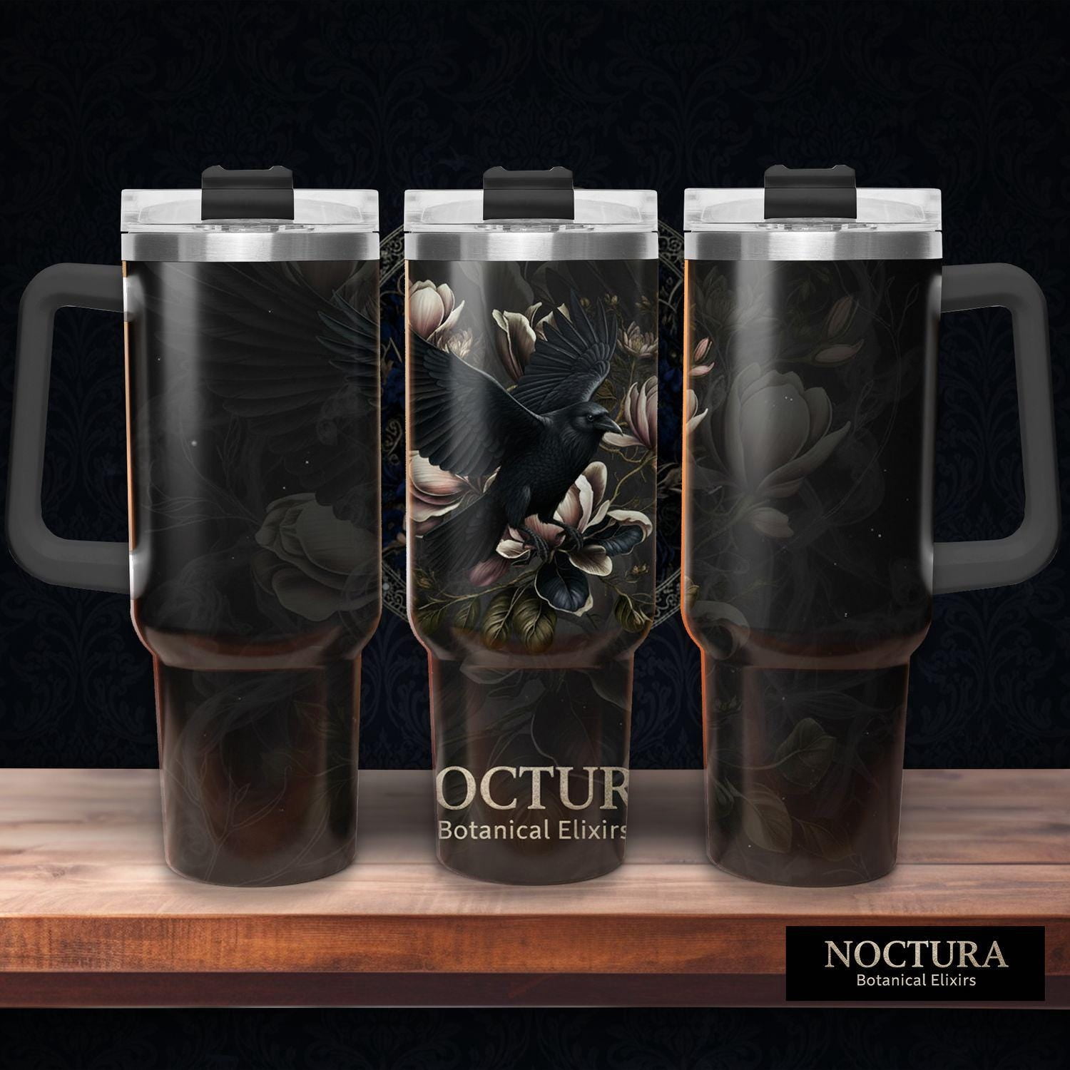 Star Mug Mystical Crow Travel Mug With Handle – Black Raven Tumbler ...