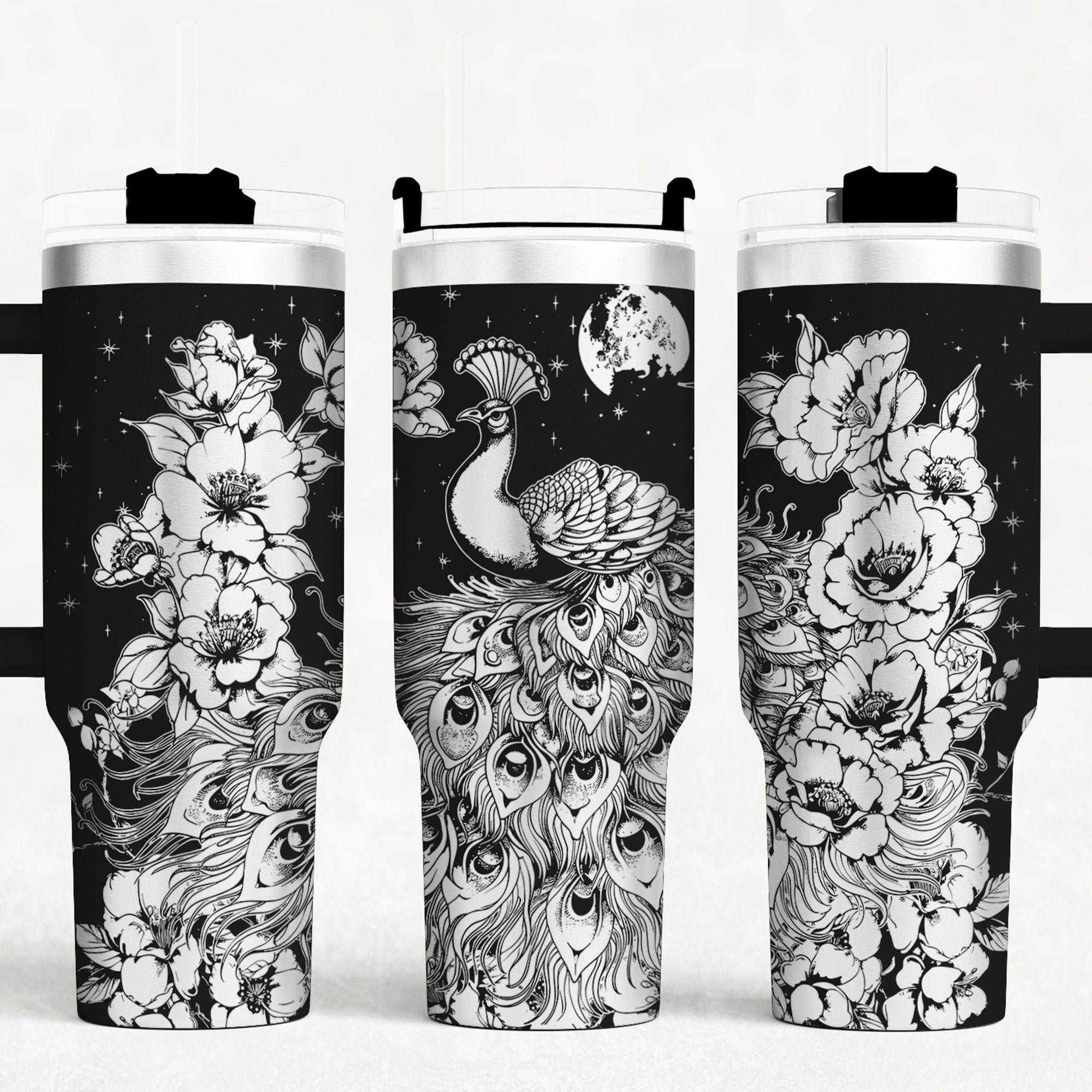 Star Mug Peacock 40Oz Tumbler Wrap Tumbler, Peacock And Flower Tumbler ...
