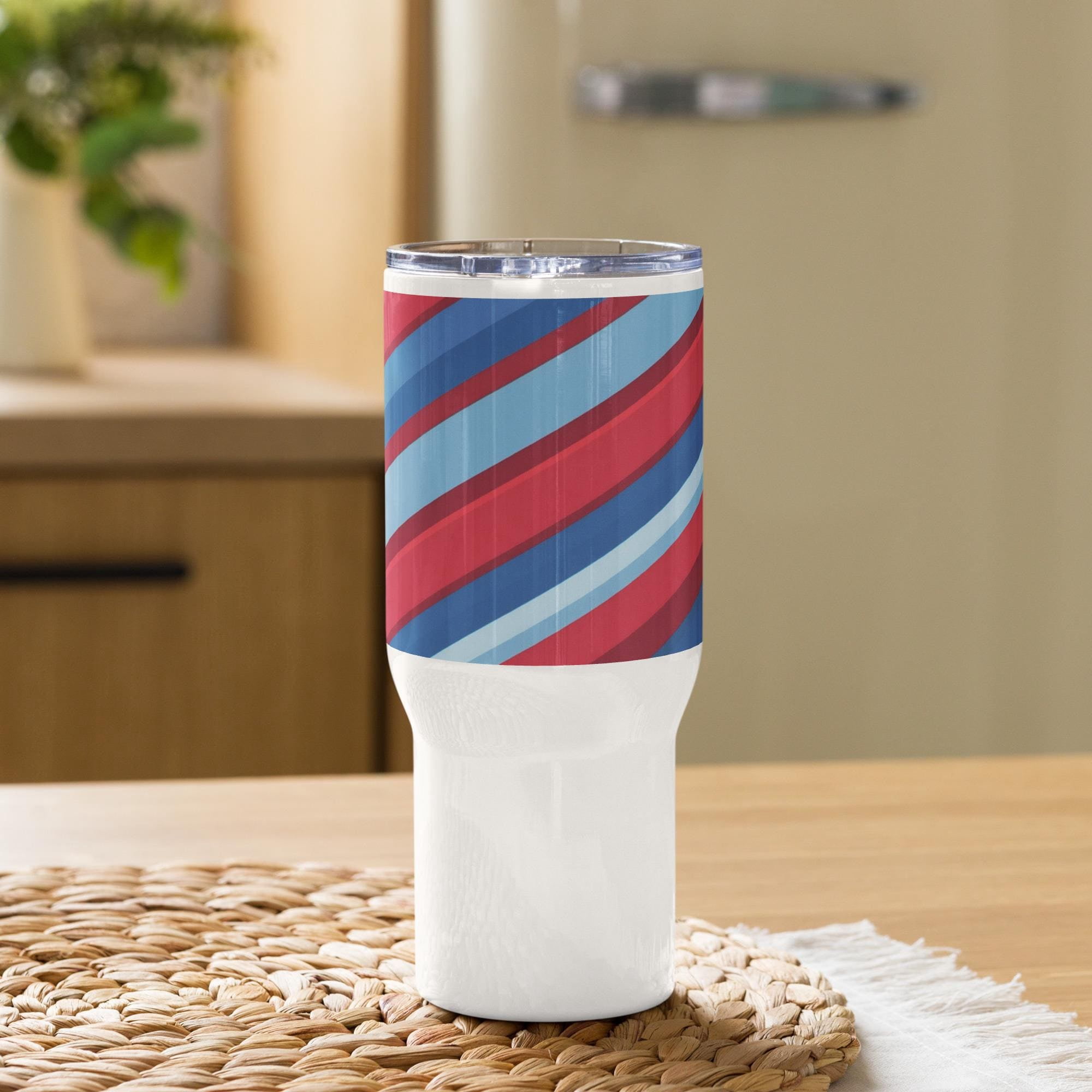 Star Mug Red And Blue Diagonal Stripe Travel Mug With Handle - Stylish ...