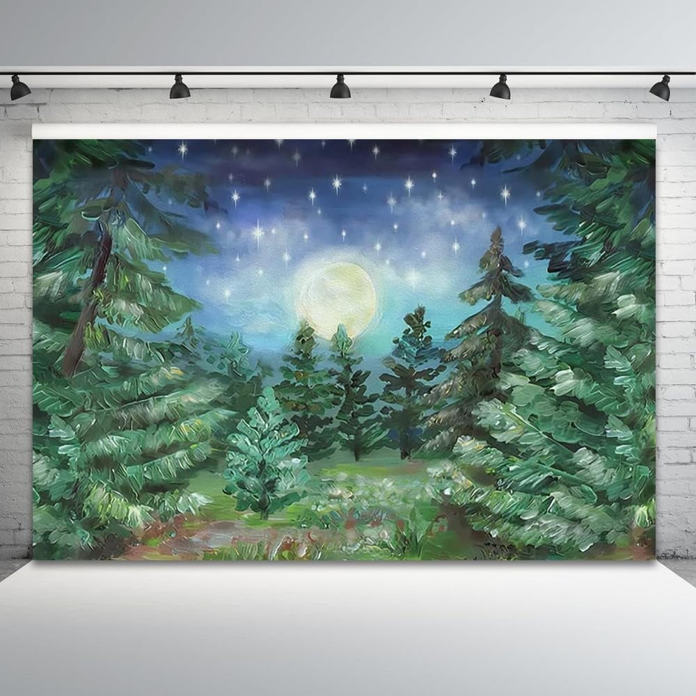 Star Night Forest Backdrop Jungle Night Moonlight Forest Pine Tree ...