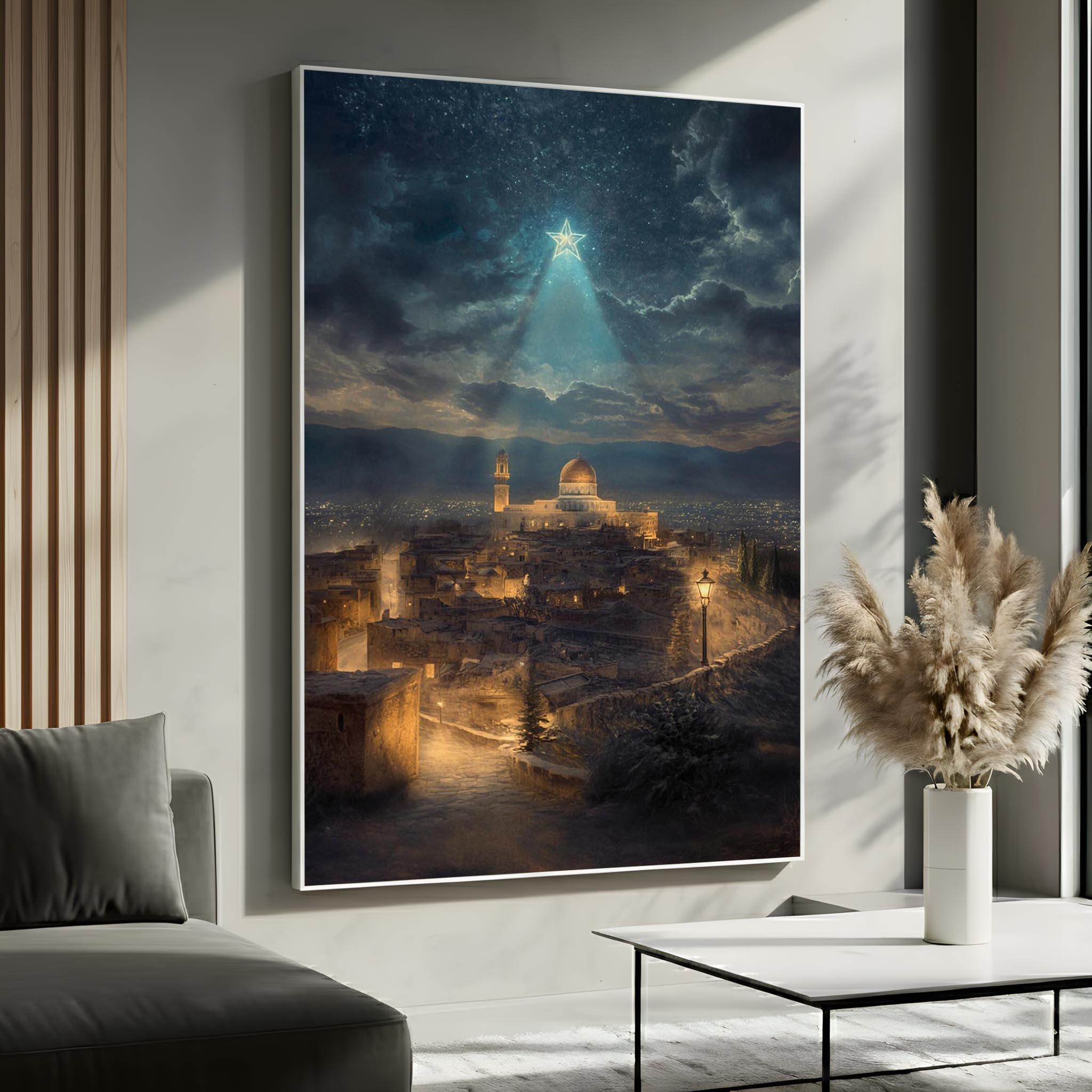 Star Of Bethlehem Over Holy City, Nativity Kristmas Wall Art, Holy ...