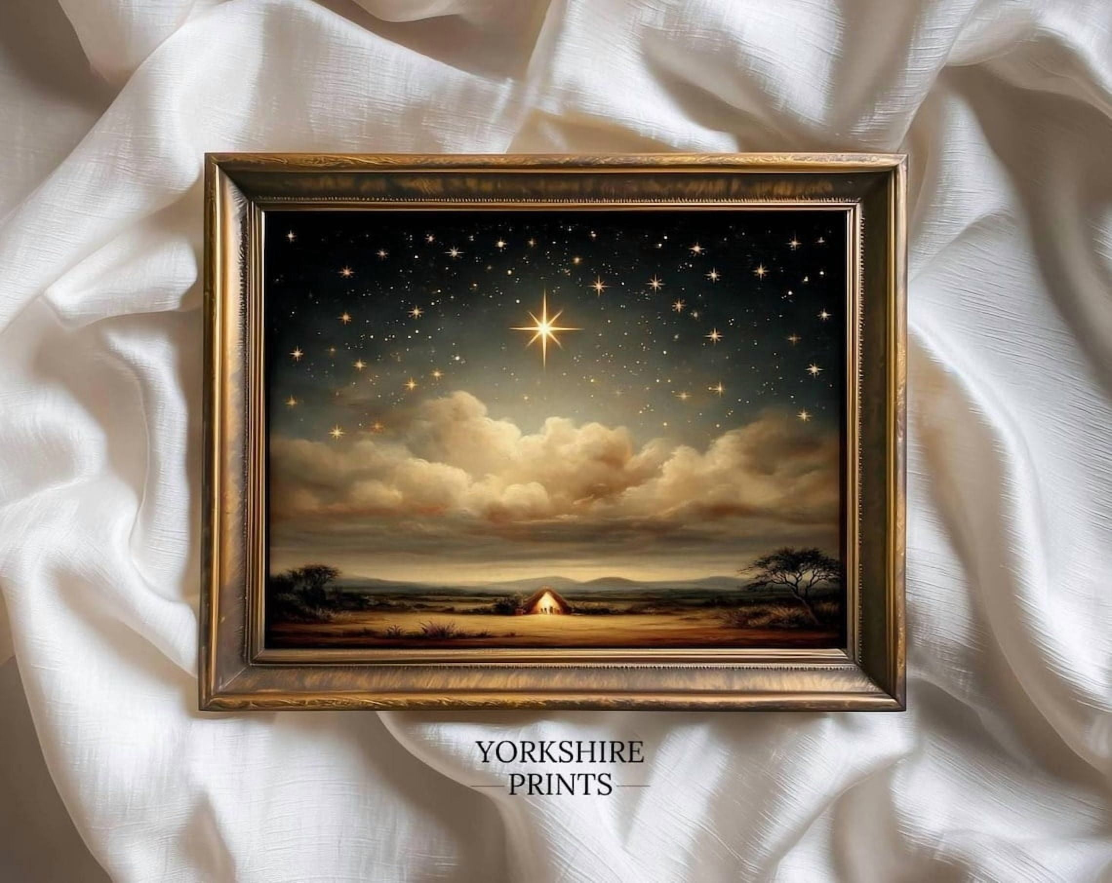 Star Of Bethlehem Over Nativity, Vintage Holy Night, Winter UNFRAMED ...