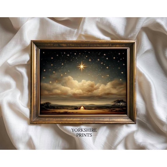 Star Of Bethlehem Over Nativity, Vintage Holy Night, Winter UNFRAMED ...