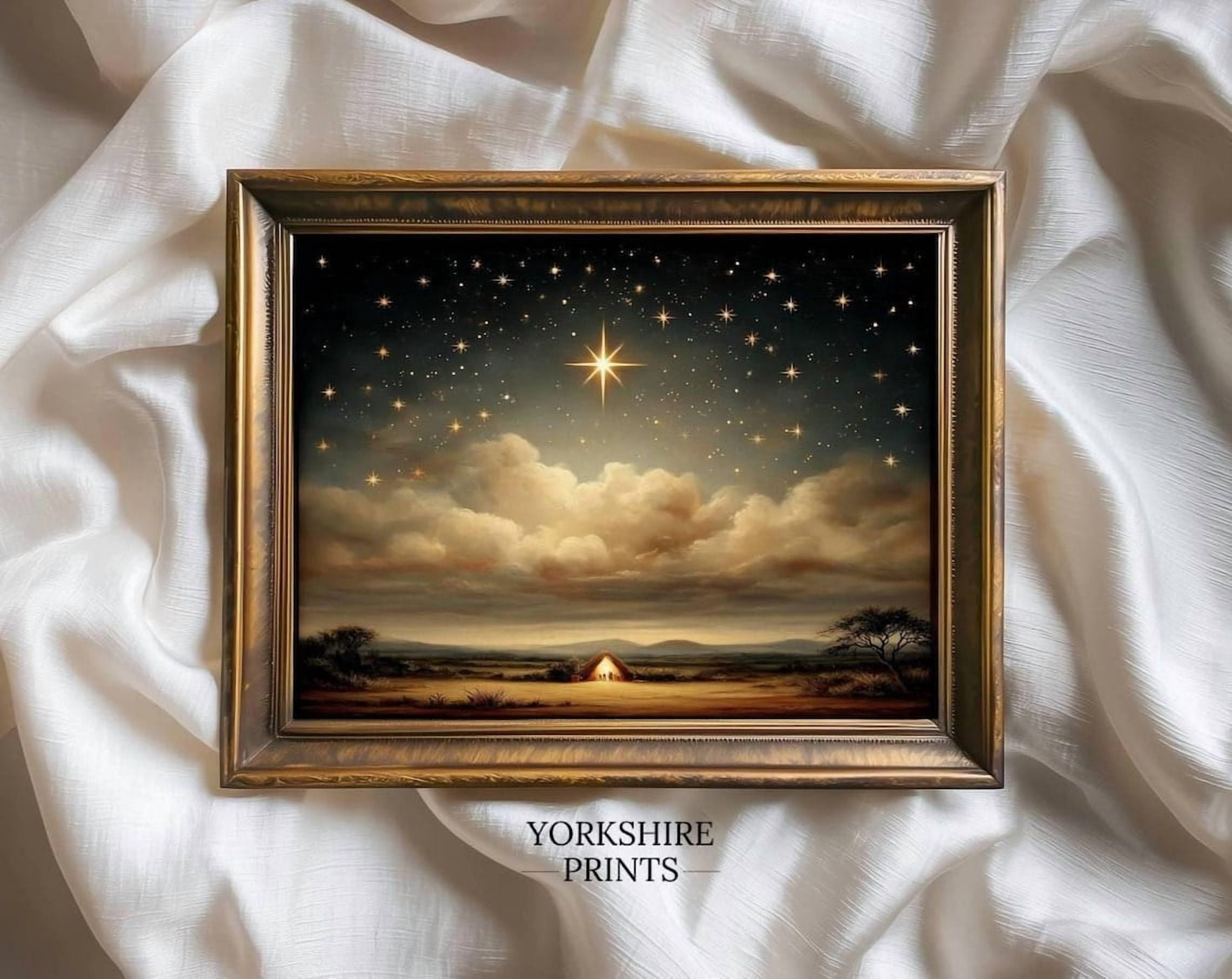 Star Of Bethlehem Over Nativity, Vintage Holy Night, Winter Wall Art ...