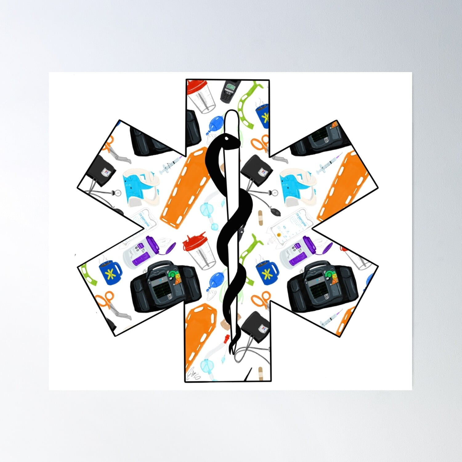 Star Of Life Ems Gear Poster Wall Art, Modern Wall Decor, 12x18 ...