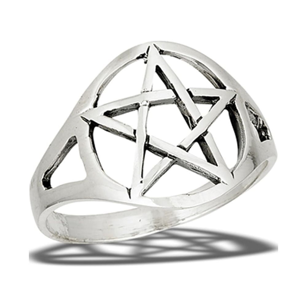 Unisex Wiccan Rings Handmade Silver Pentacle Pendant, Solid Silver