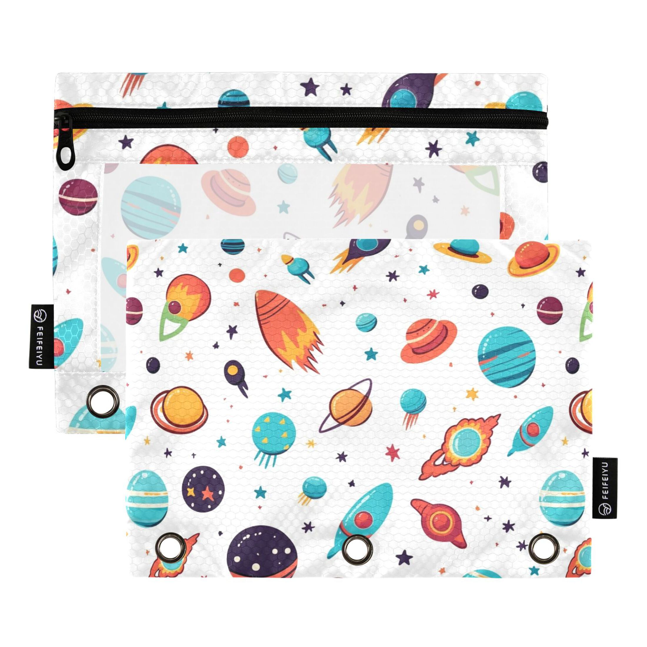 Star Planet Rocket 2 Pack Pencil Pouch for 3 Ring Binder Smooth Zipper ...