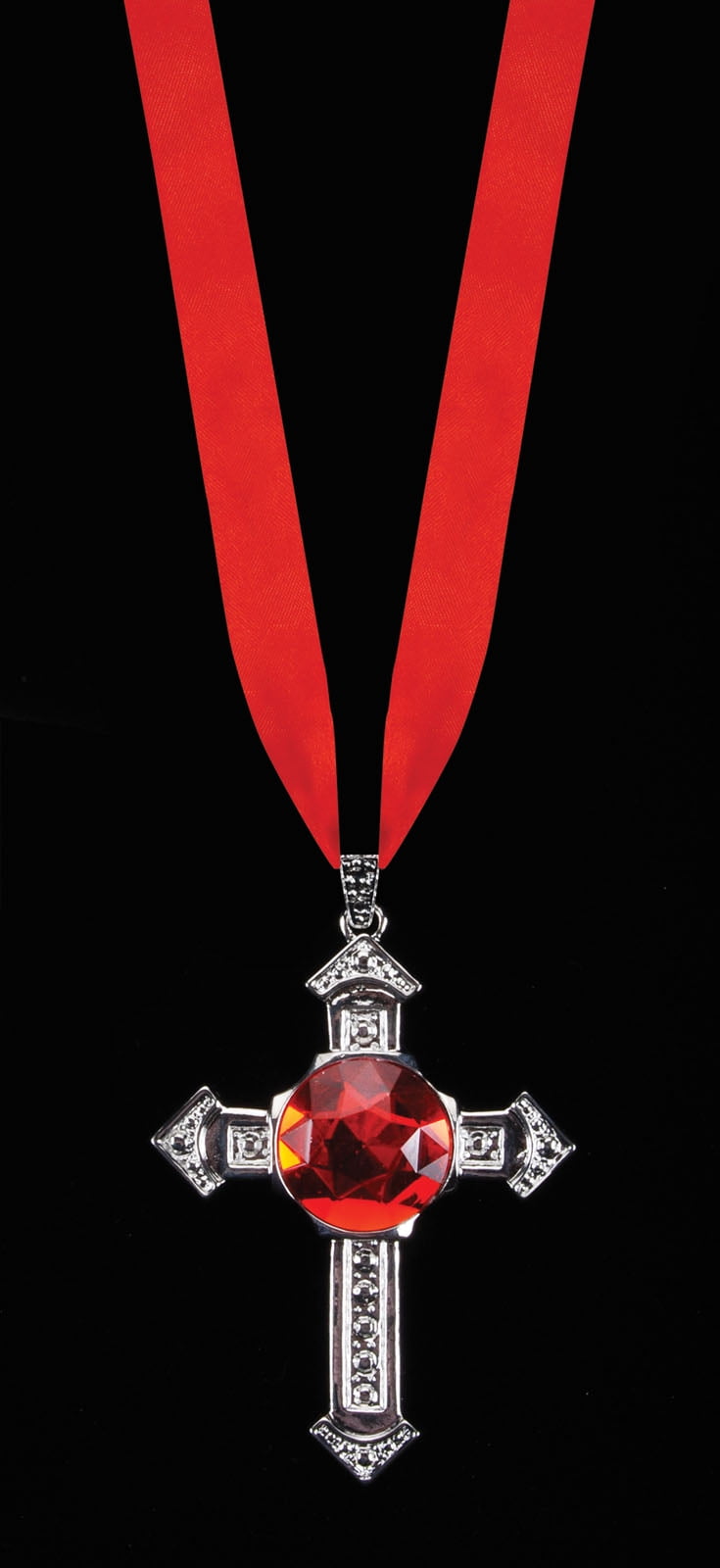 Star Power Adult Gothic Chic Red Stone VAmpire Cross Necklace, Silver ...