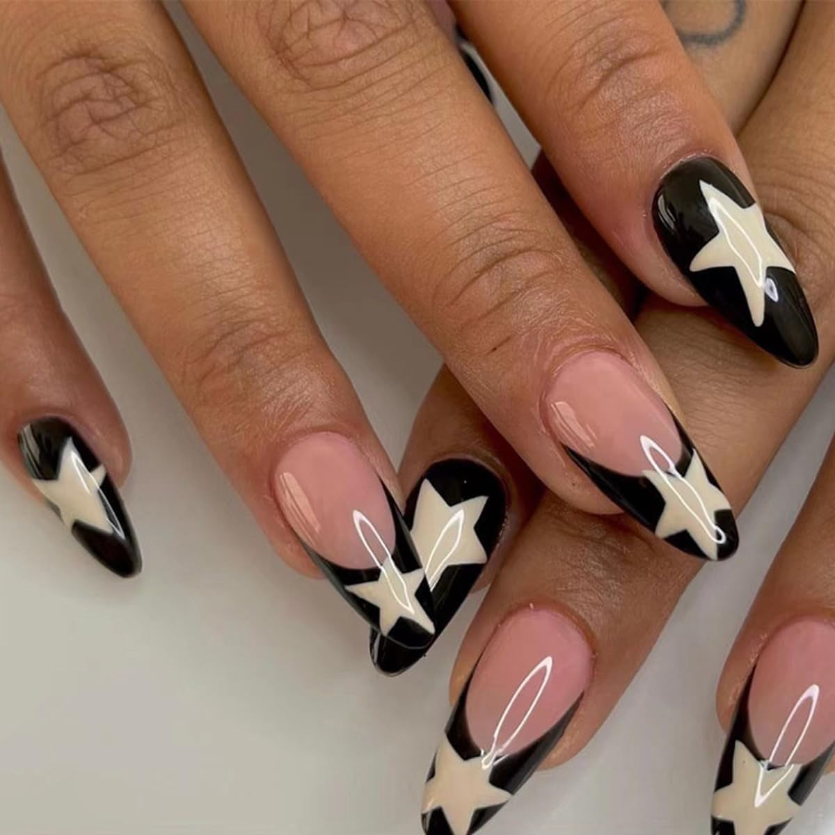 Star Press on Nails Medium Almond Fake Nails Press ons with Designs ...