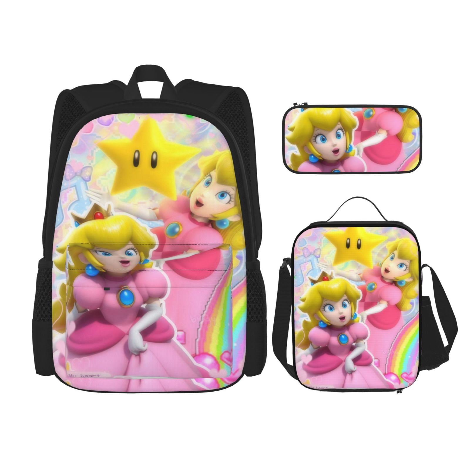 Star Princess Peach Casual Backpack 3 Piece Set Daypack Lightweight ...