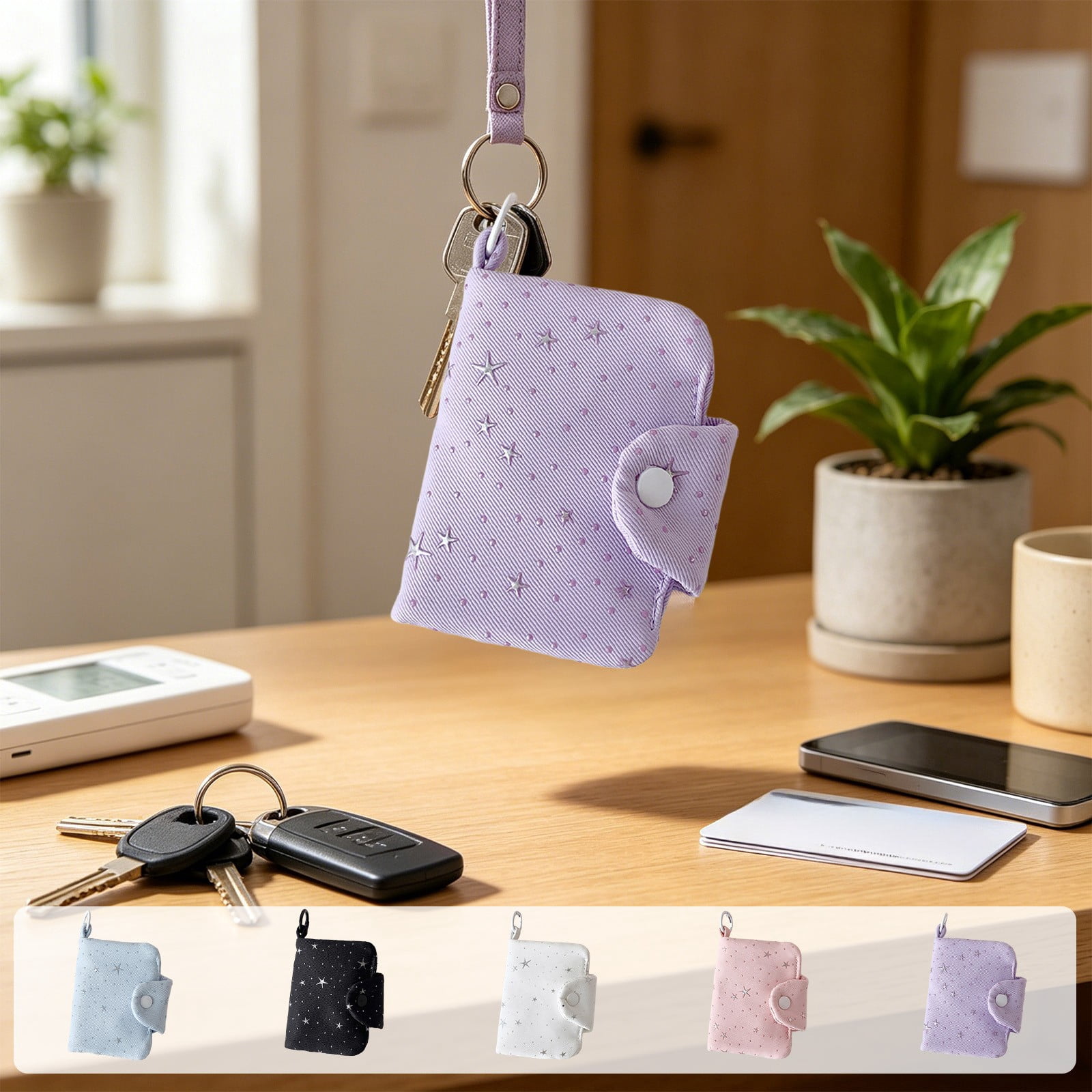 Star Print Fabric Coin Purse With Snap Closure and Carabiner for Coins ...