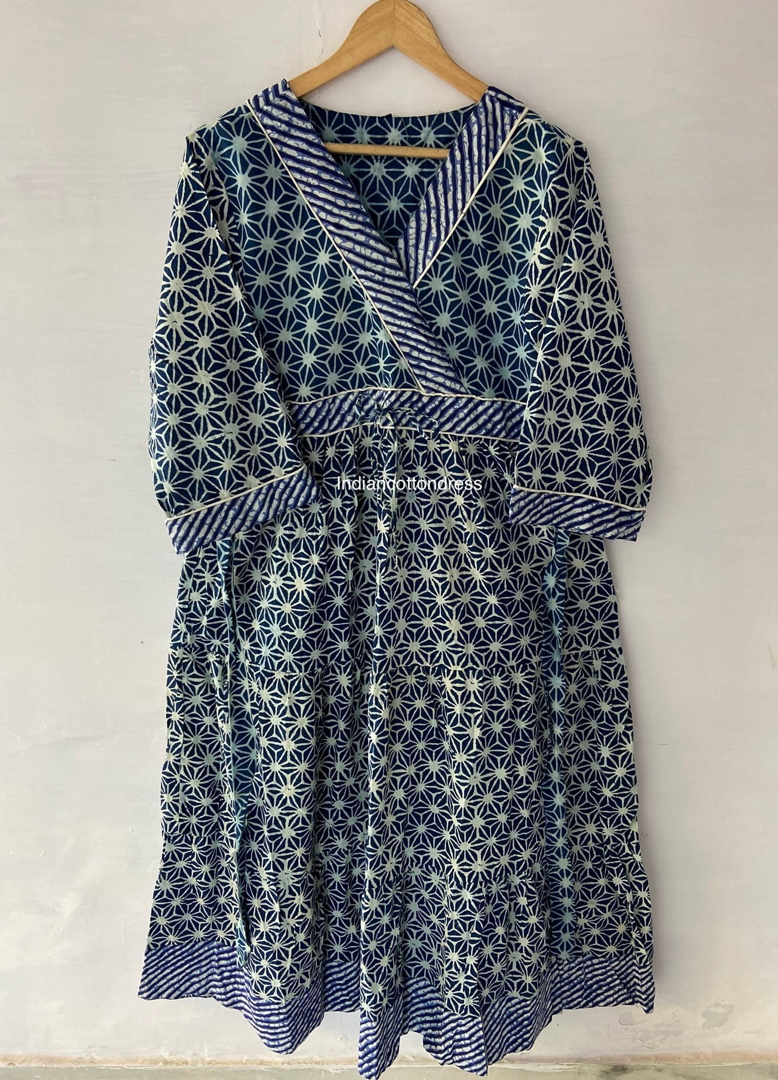 Star Printed Lahariya Striped Cotton Dress Hand Print Dress,Handblock ...