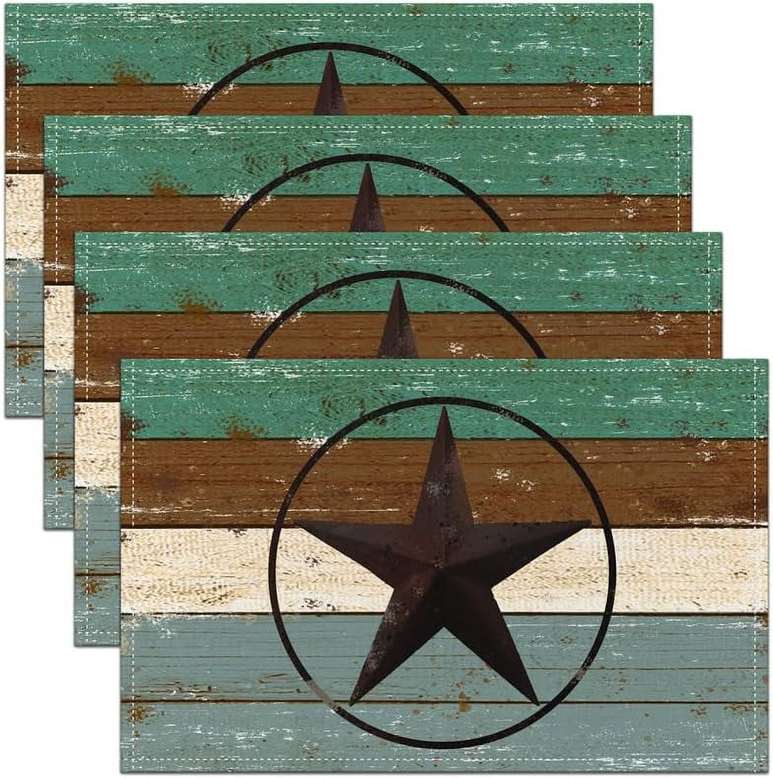 Star Printed Table Place Mats 18"x12" Wood Grain Pattern Washable ...