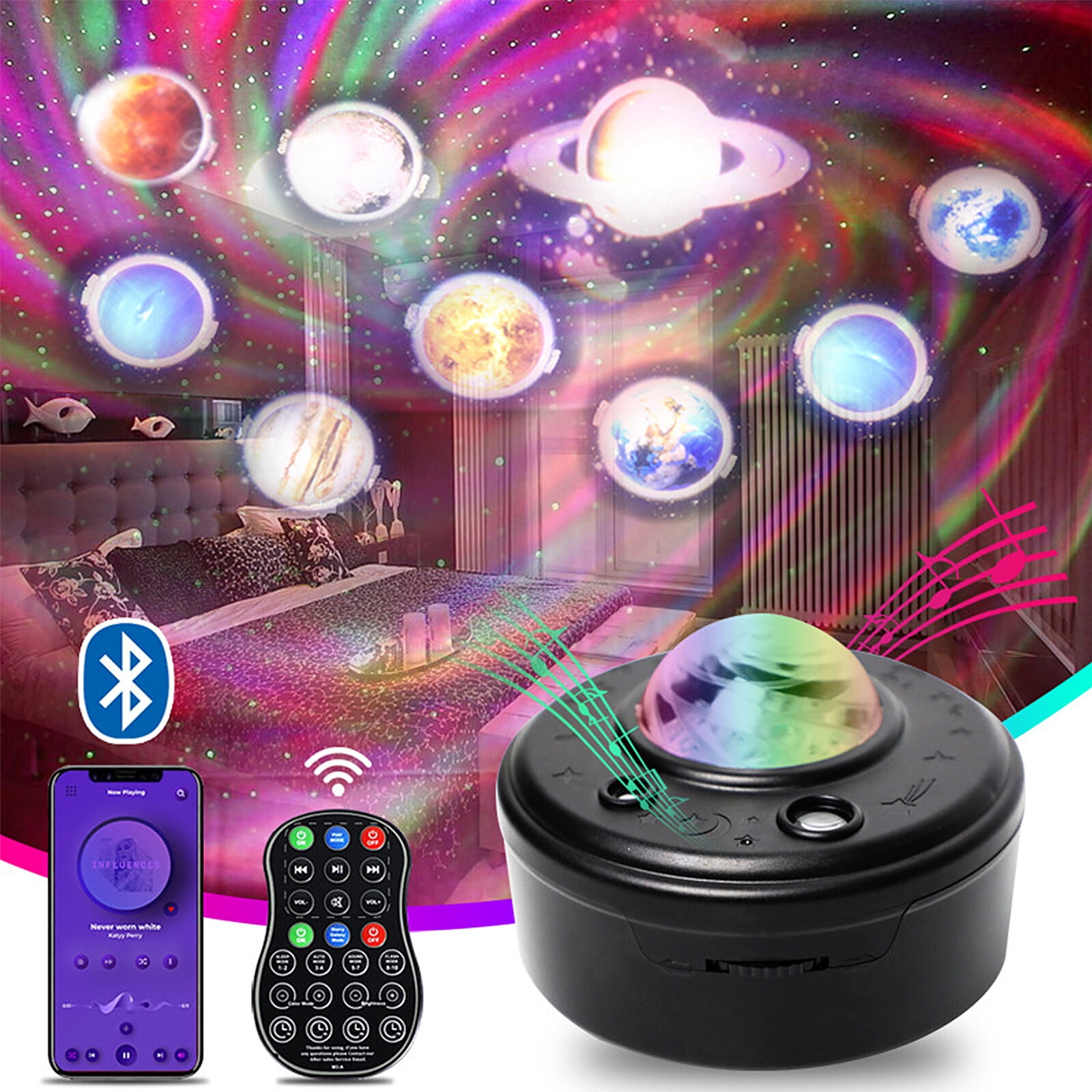 Star Projector Aurora Galaxy North Light Planet Projector Music Speaker ...