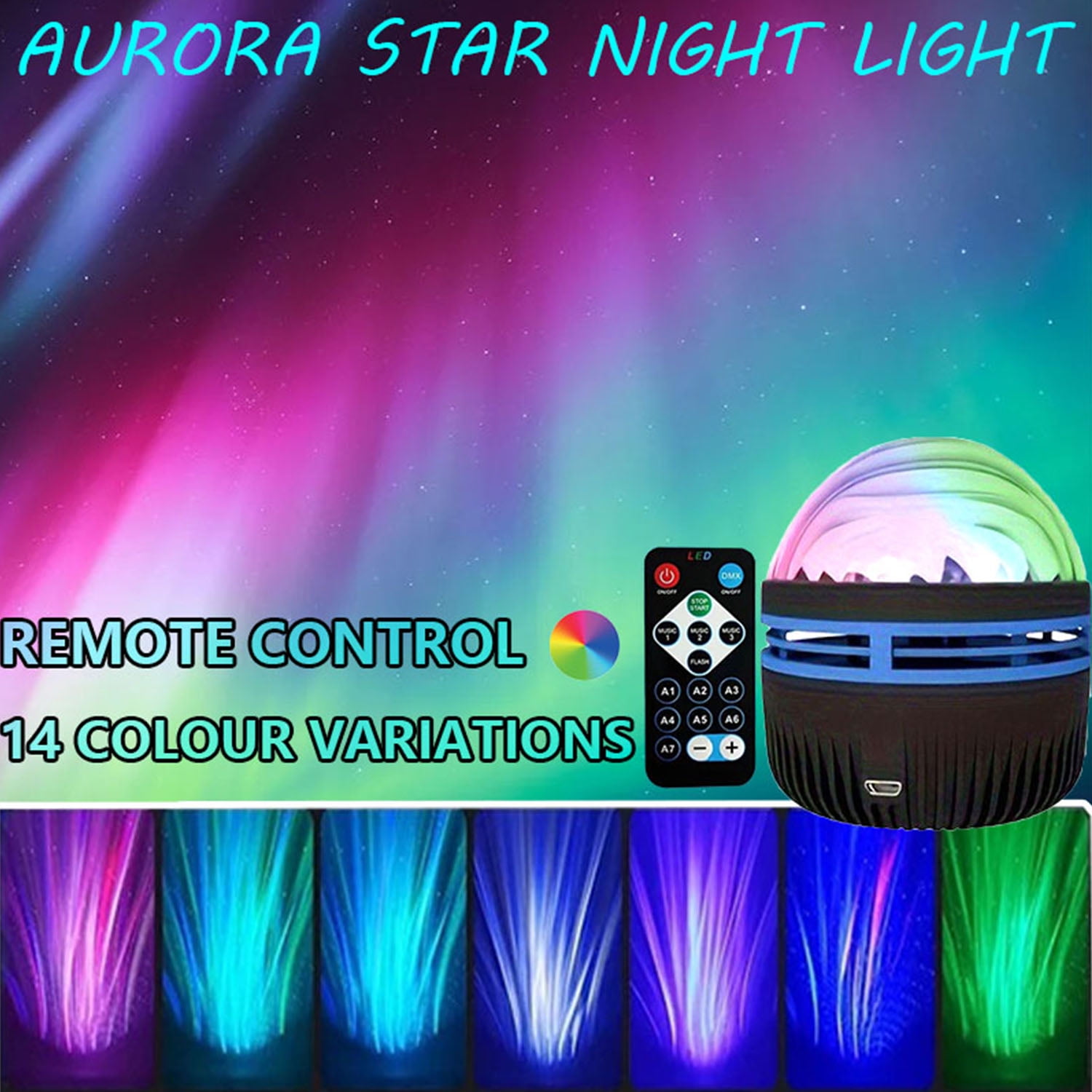 【Remote Control】LED Aurora Projector 14 Colour Effects Bedroom Party ...