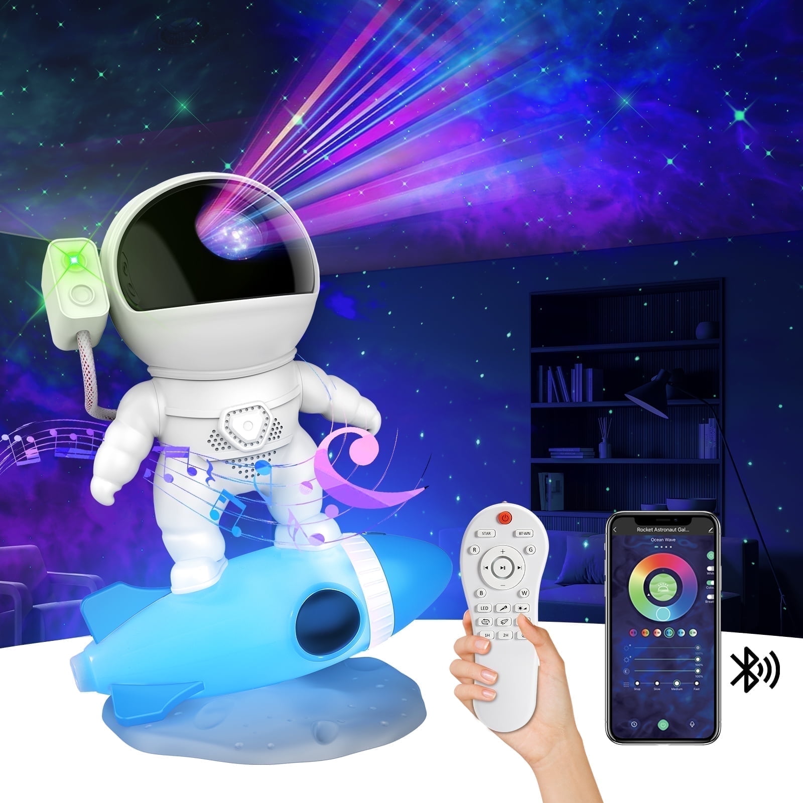 Star Projector Night Light for Kids, Rocket Astronaut Galaxy Projector ...
