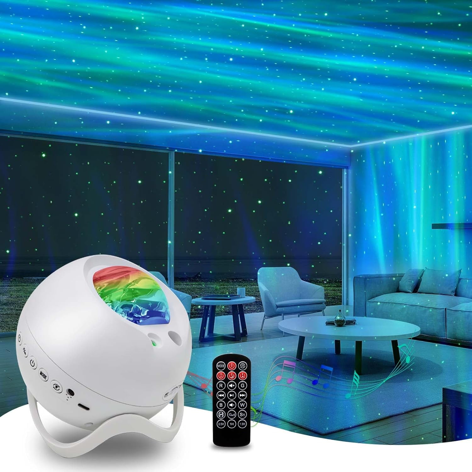 Star Projector,Northern Lights Projector,with Bluetooth Speaker, White ...