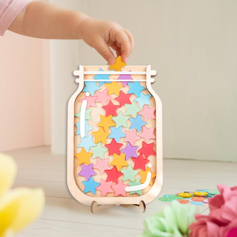 Star Reward Jar for Kids, Rainbow Token Incentive Jar, Magnetic ...