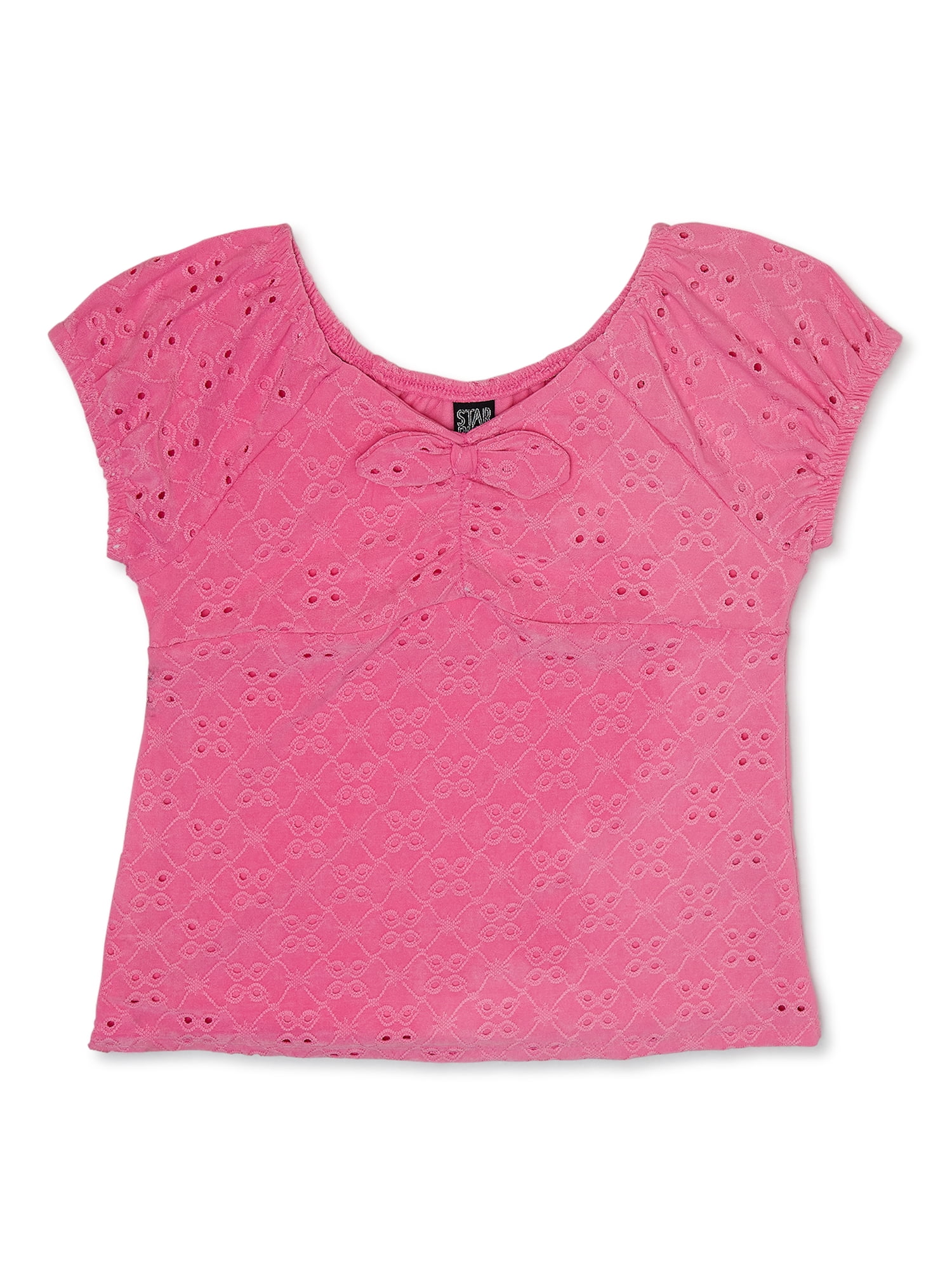 Star Ride Girls Knit Eyelet Short Sleeve Top, Sizes 4-16 - Walmart.com