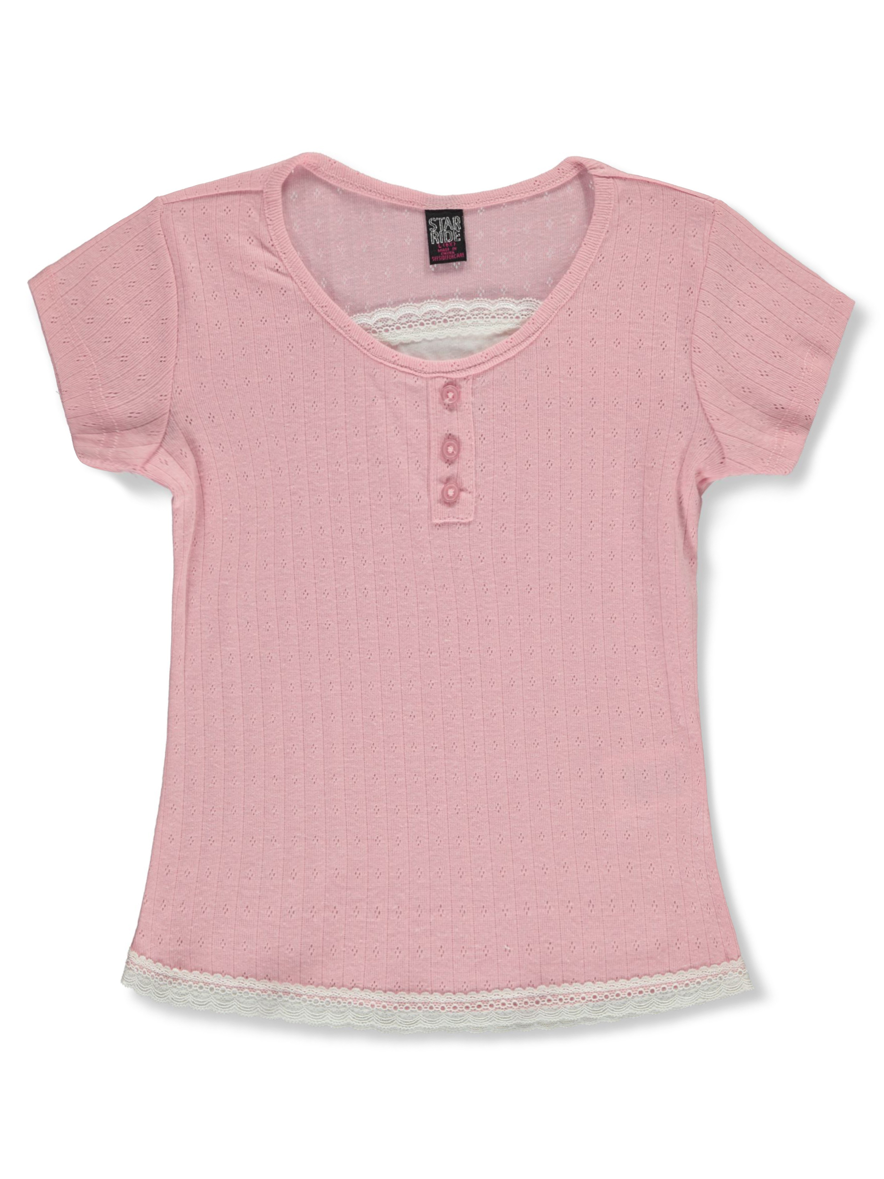 Star Ride Girls' Lace Trim Short Sleeve T-Shirt Color: pink Size: 4 ...