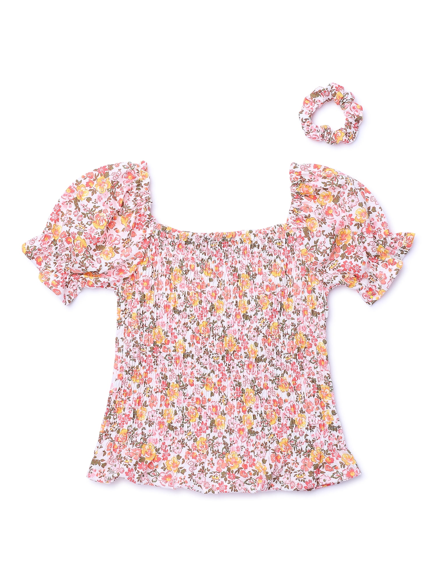 Star Ride Girls Smocked Top with Short Sleeves and Scrunchie, Sizes 4 ...