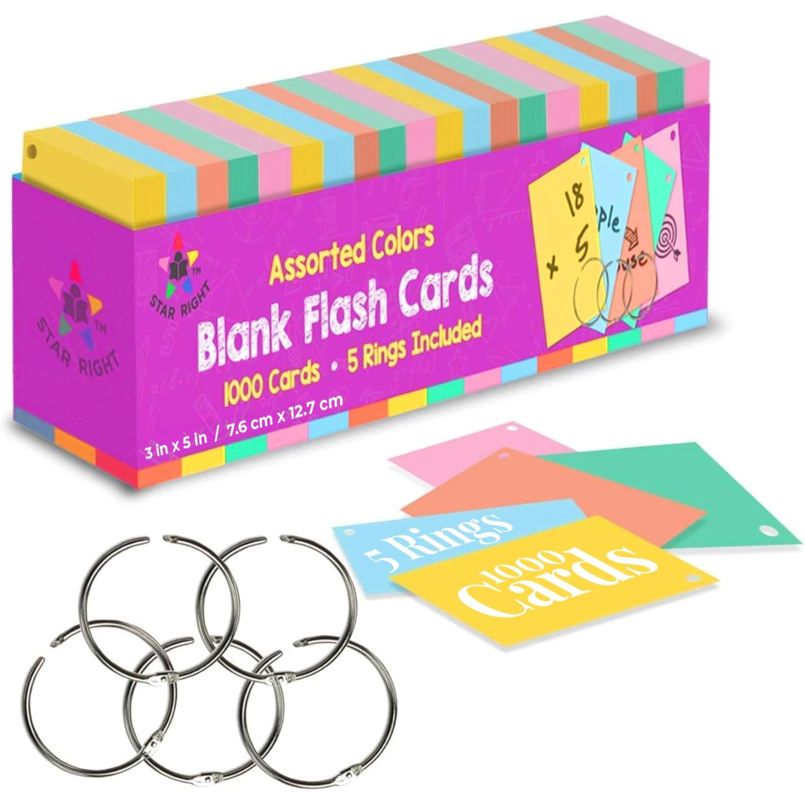 Star Right Assorted Colored Blank Flash Cards - 3x5 inches Blank Index ...