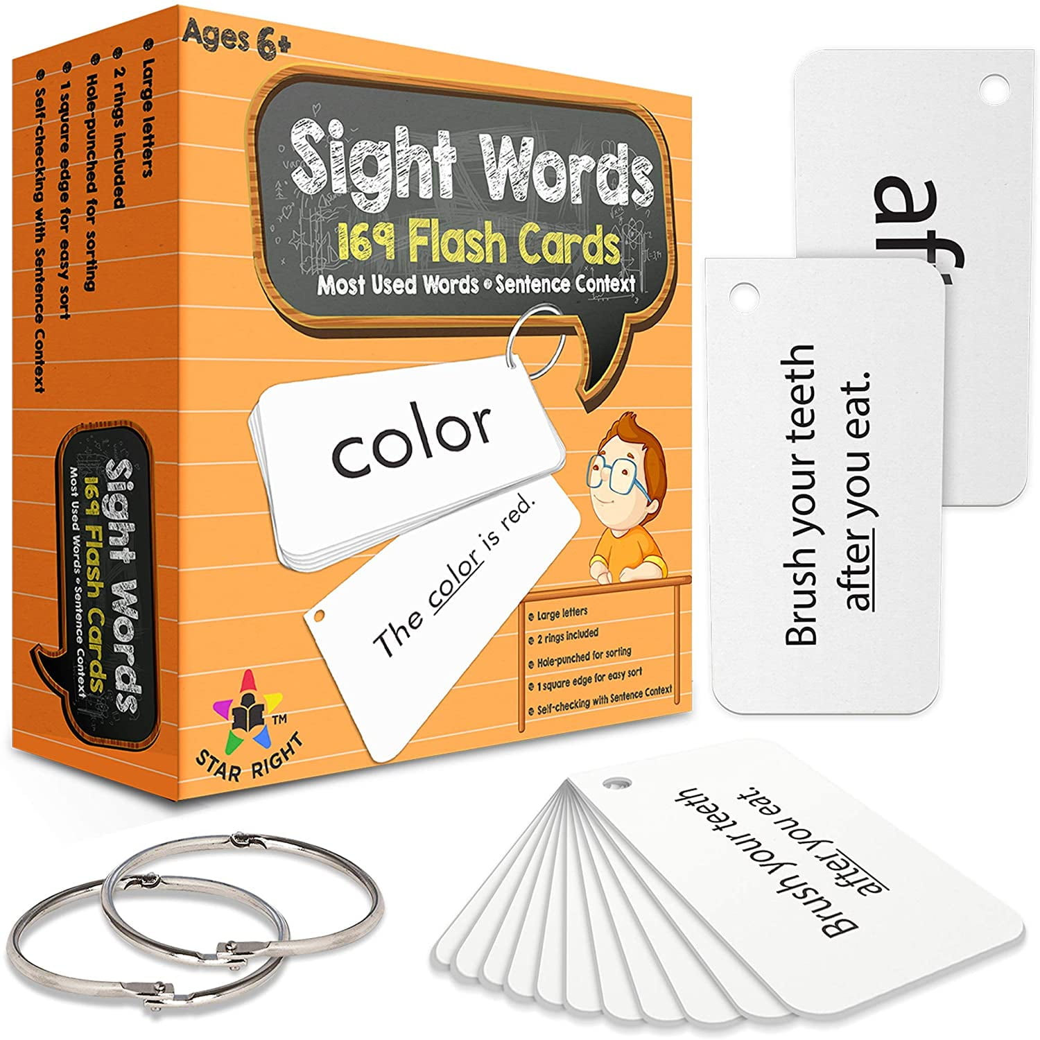 Star Right Sight Words Flash Cards, 169 Words and Sentences, Self ...