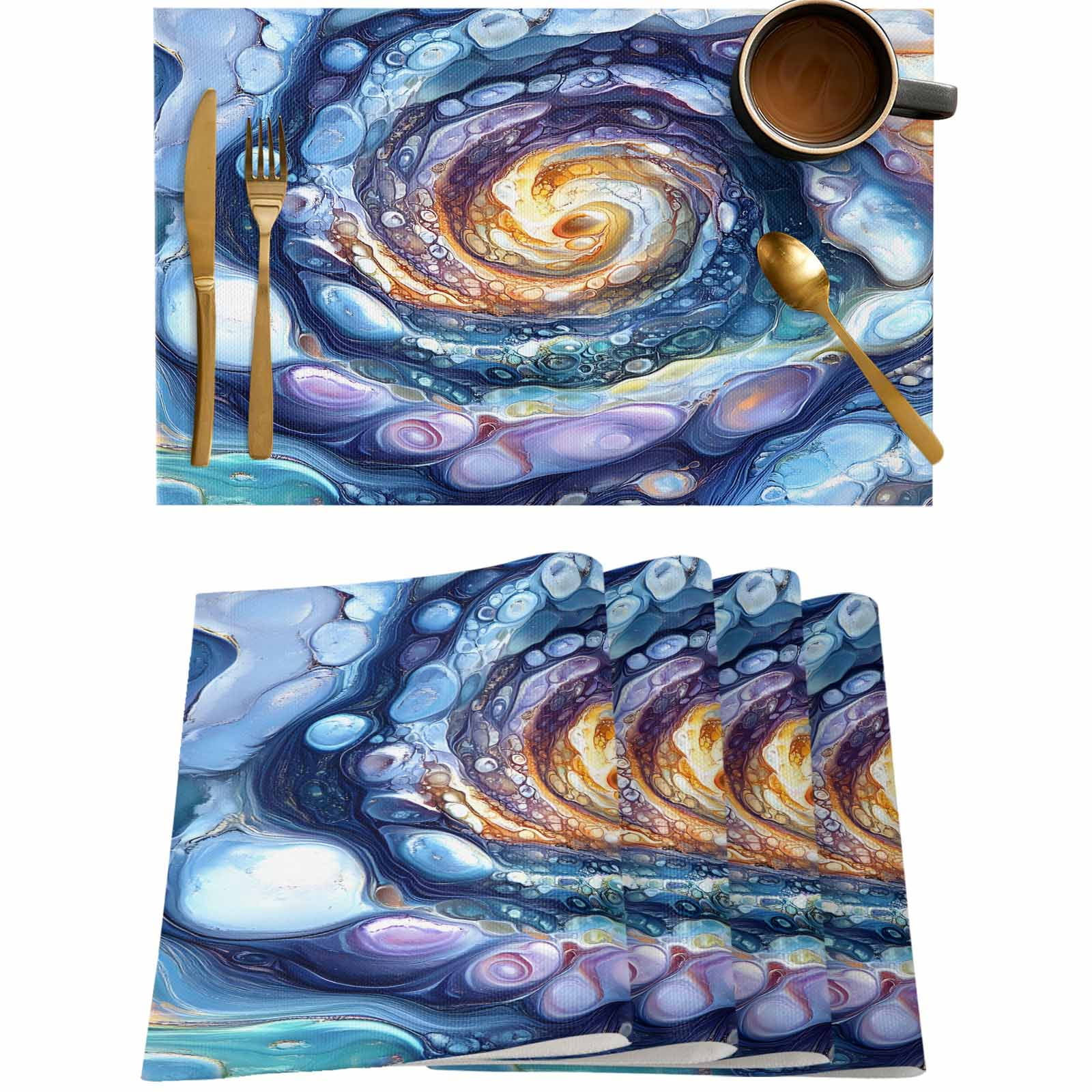 Star River Blue Gradient Placemats Set of 4,Wipeable Washable Table ...